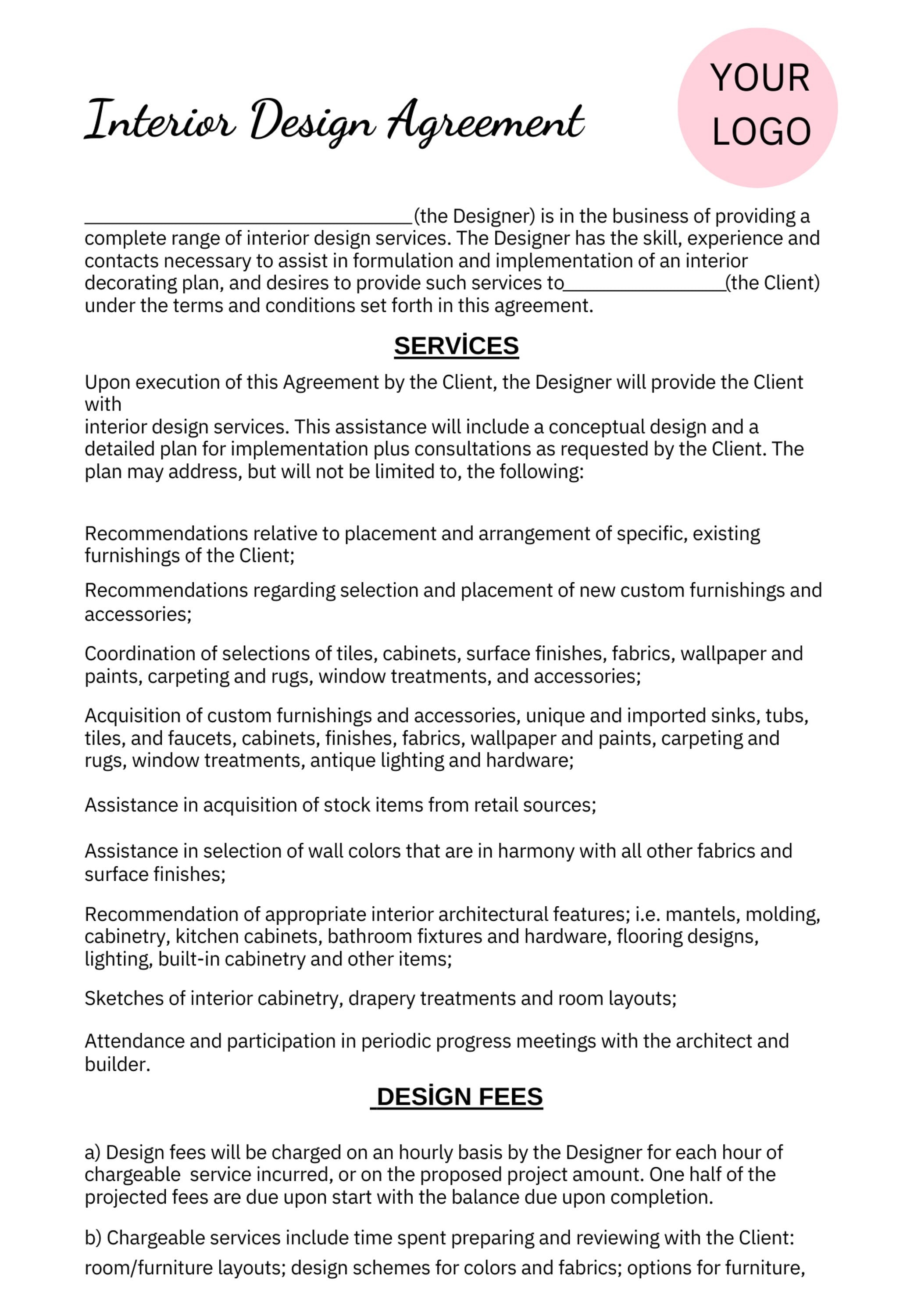 Interior Designer Contract Agreement Canva Template - Etsy