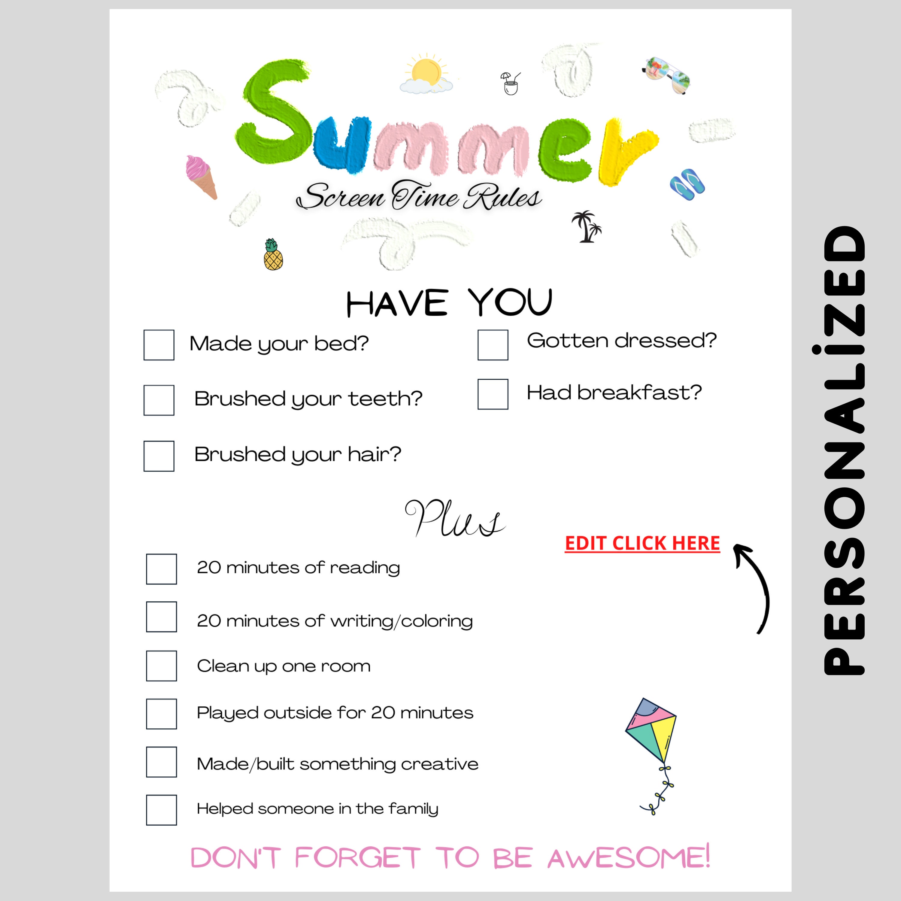 DIY Summer Planner, Editable Summer Screen Time Rules, Printable, Canva ...