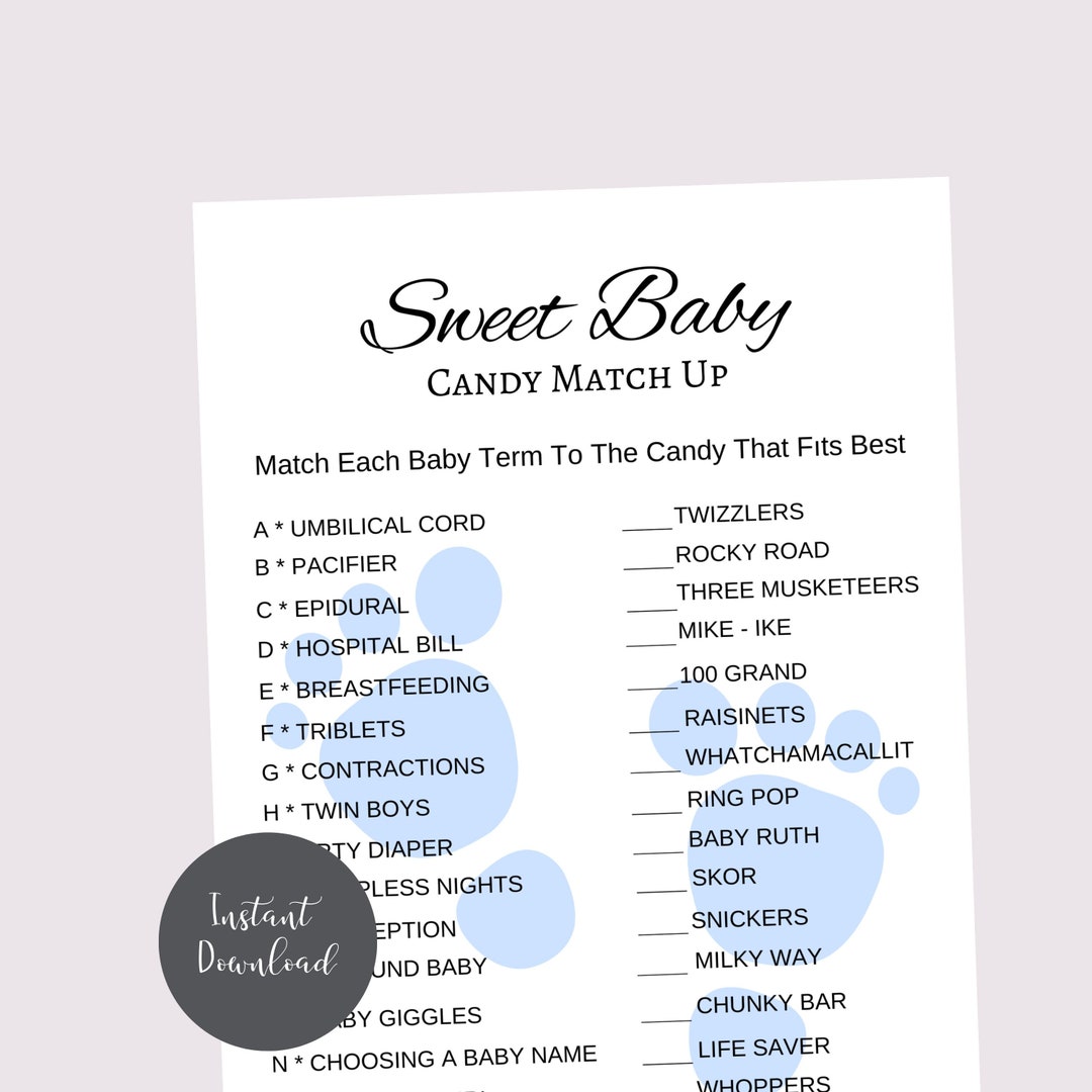 Sweet Baby Candy Match, Baby Shower Activity - Instant Download ...