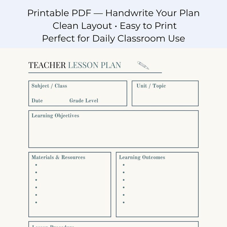 Teacher Lesson Plan Template | Printable Fillable PDF, A4 & US Letter ...