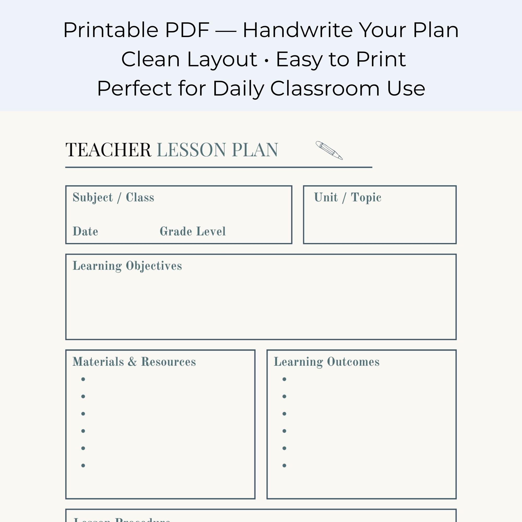 Teacher Lesson Plan Template | Printable Fillable PDF, A4 & US Letter ...
