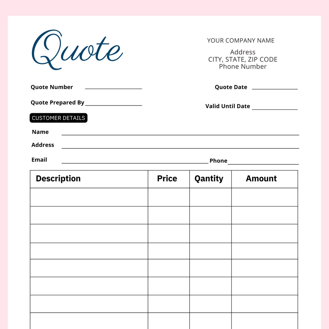 Editable Quote Template: Job Proposal Form (canva, PDF) - Etsy