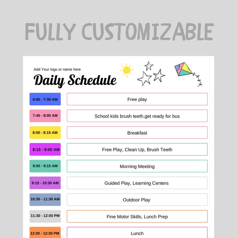 Daily Daycare Schedule, Canva Template, Fully Customizable, Edıtable ...