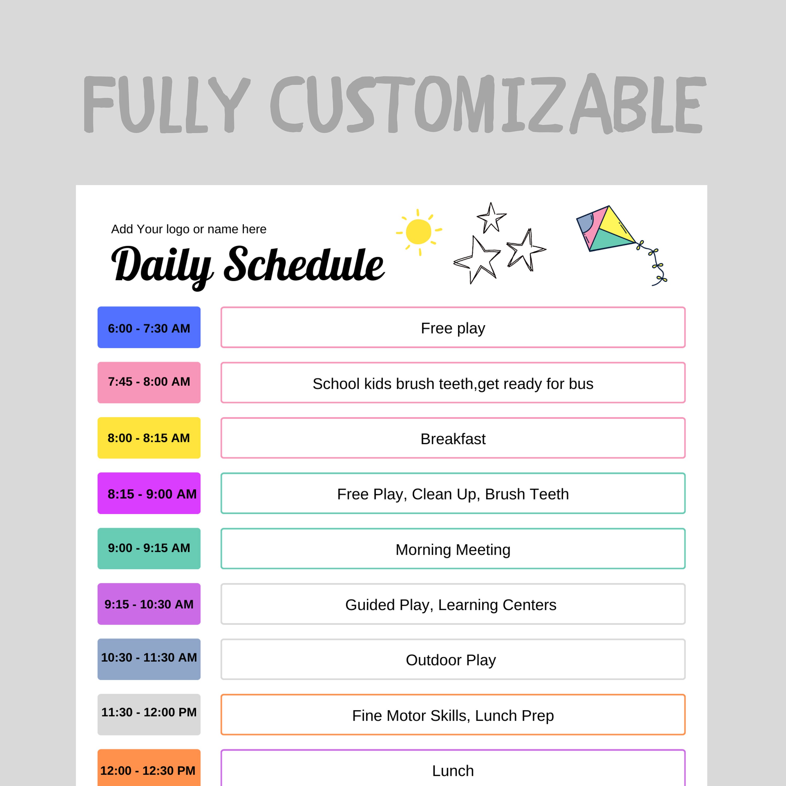 Daily Daycare Schedule, Canva Template, Fully Customizable, Edıtable ...