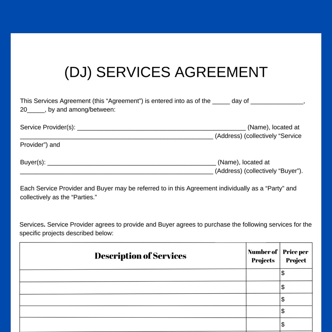 Editable DJ Service Agreement Canva Template - Etsy