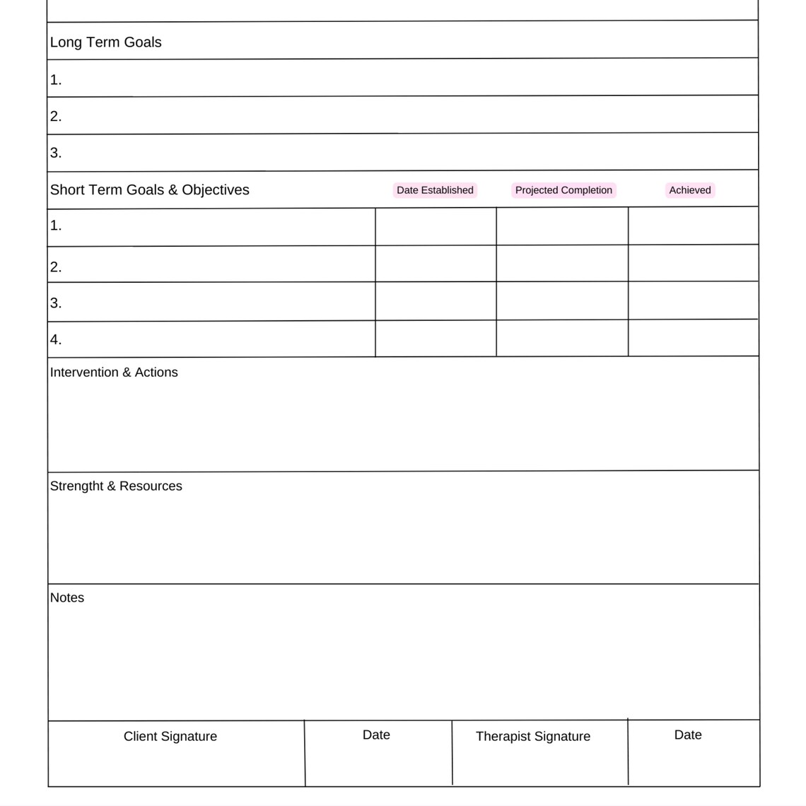 Fillable Treatment Plan Template for Therapists (canva, 8.5x11) (digital Download) - Etsy