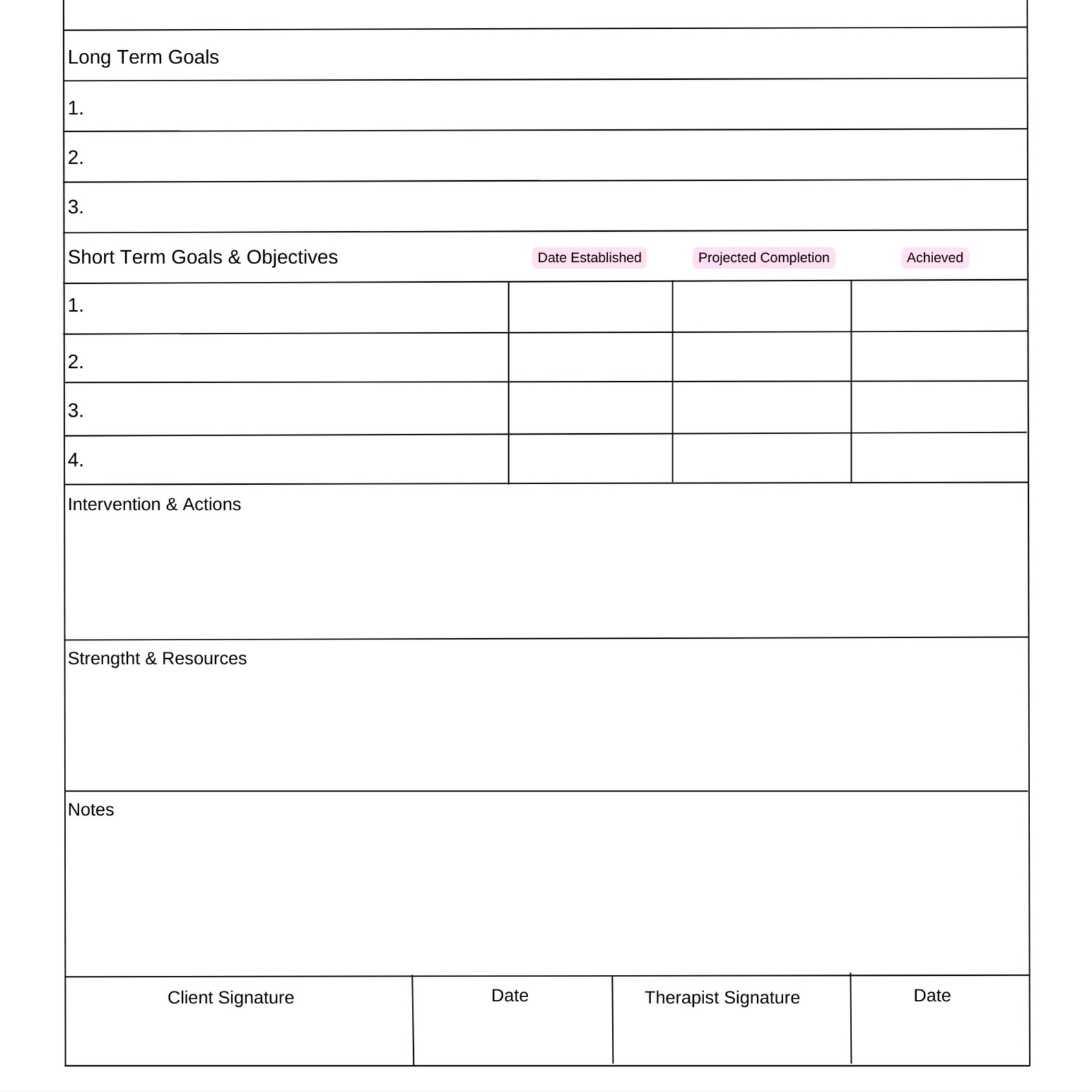 Fillable Treatment Plan Template for Therapists (canva, 8.5x11 ...