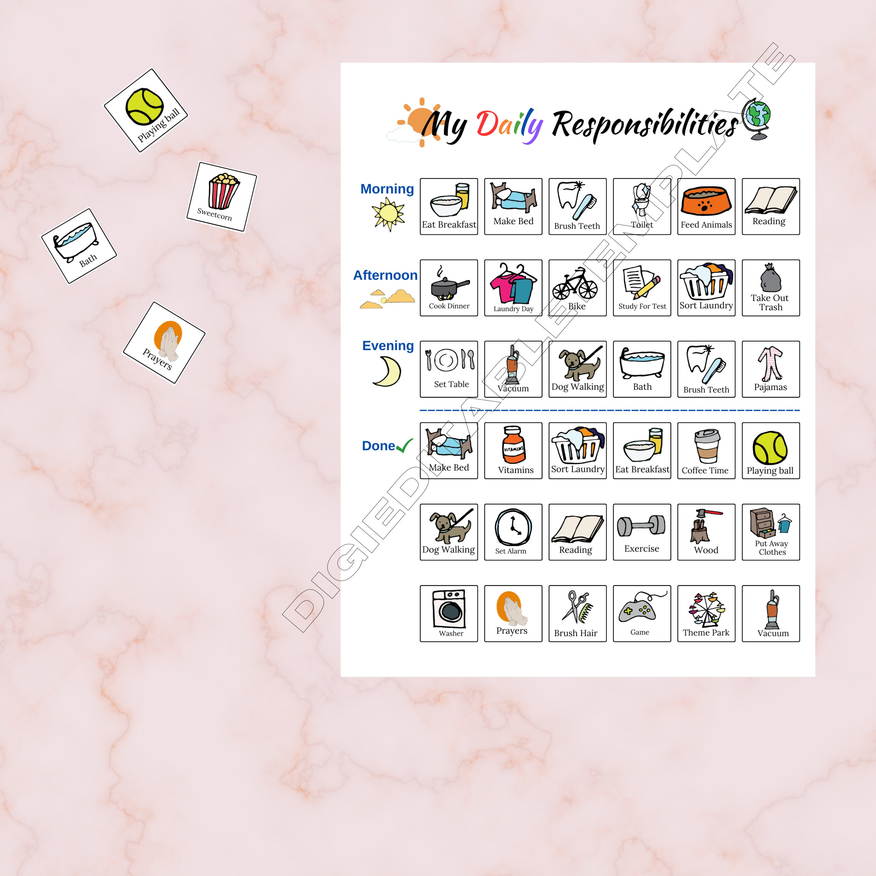 Daily Responsibilities Chore Chart, Kids Daily Task List, Morning ...