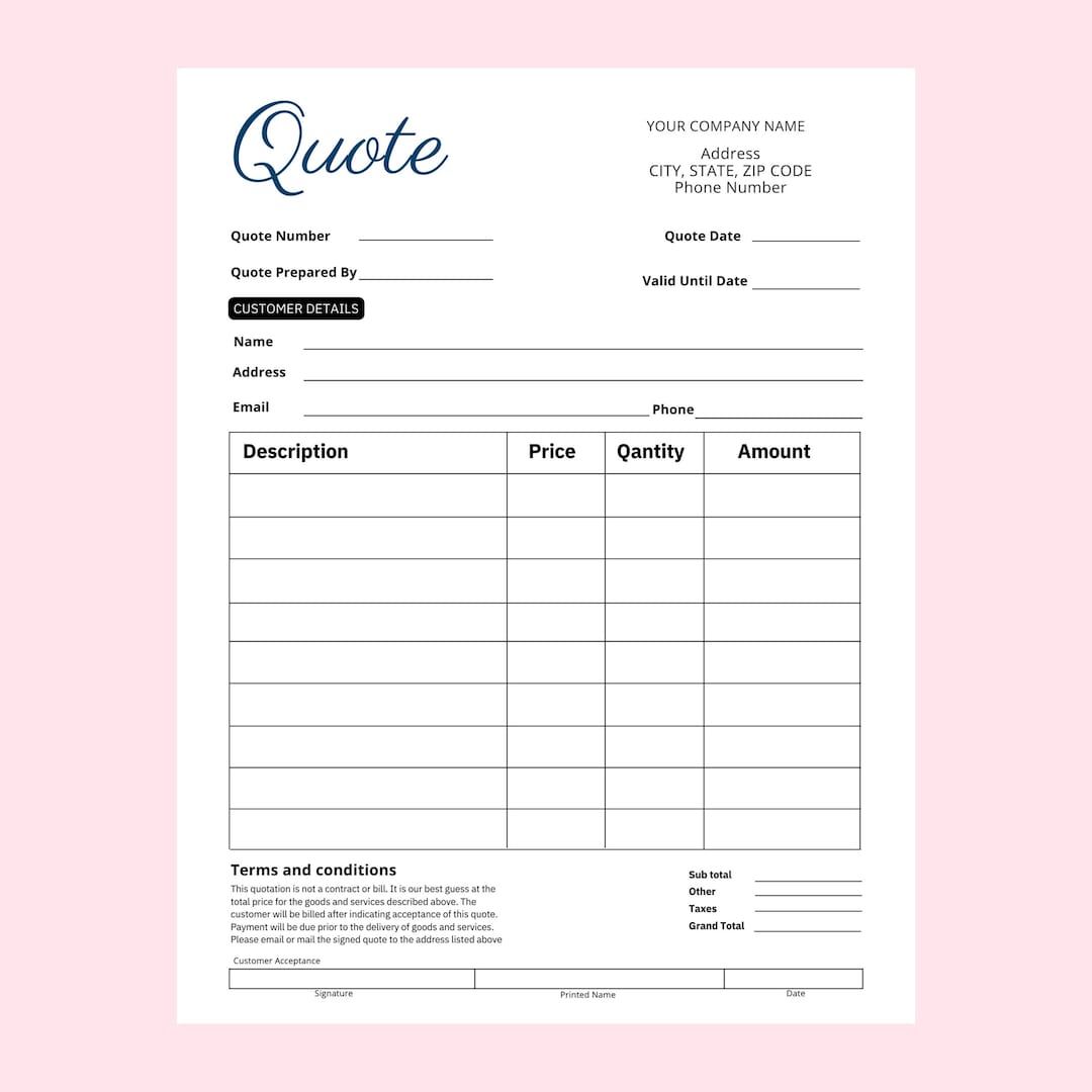 Editable Quote Template: Job Proposal Form (canva, PDF) - Etsy