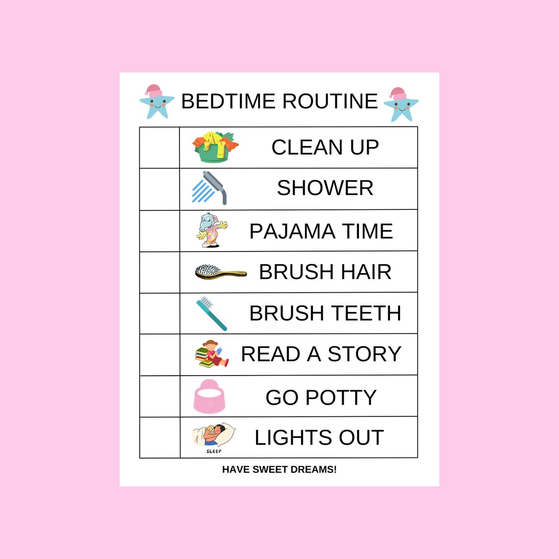 DIY Kids Morning , Bedtime Routine Charts Canva Template, Cute ...