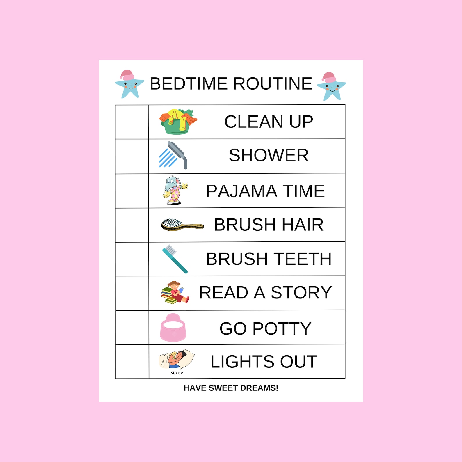 DIY Kids Morning , Bedtime Routine Charts Canva Template, Cute ...