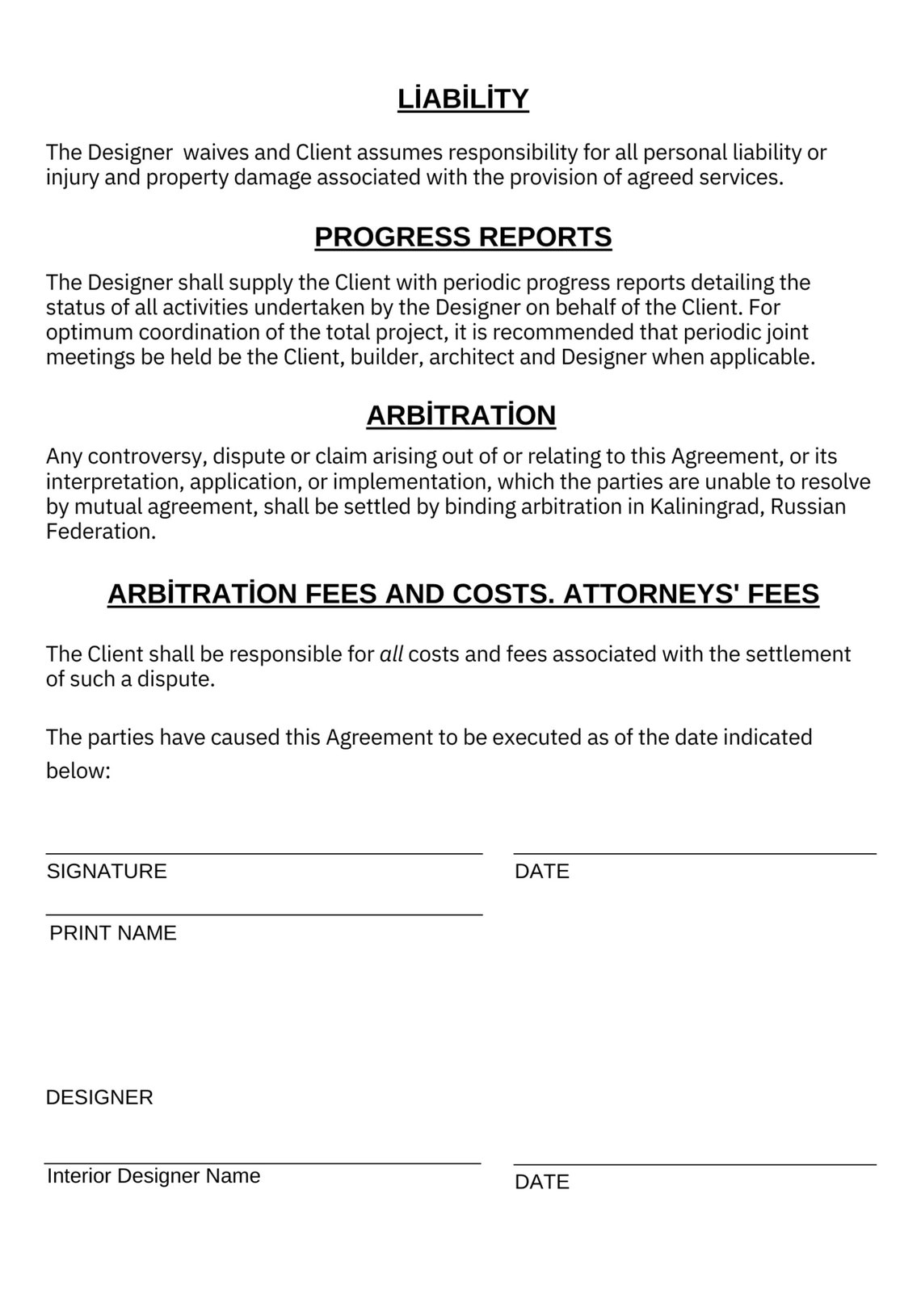 Interior Designer Contract Agreement Canva Template - Etsy