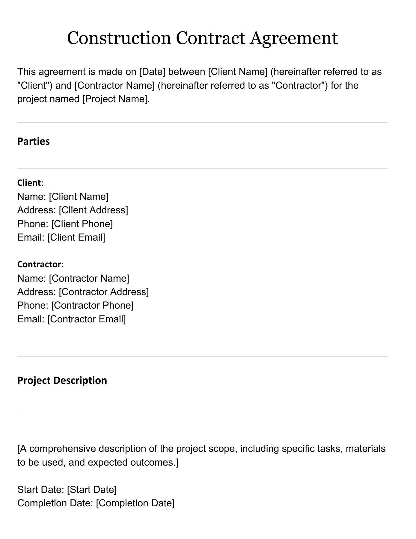 Construction Contract Agreement Template | Professional & Simple Design ...