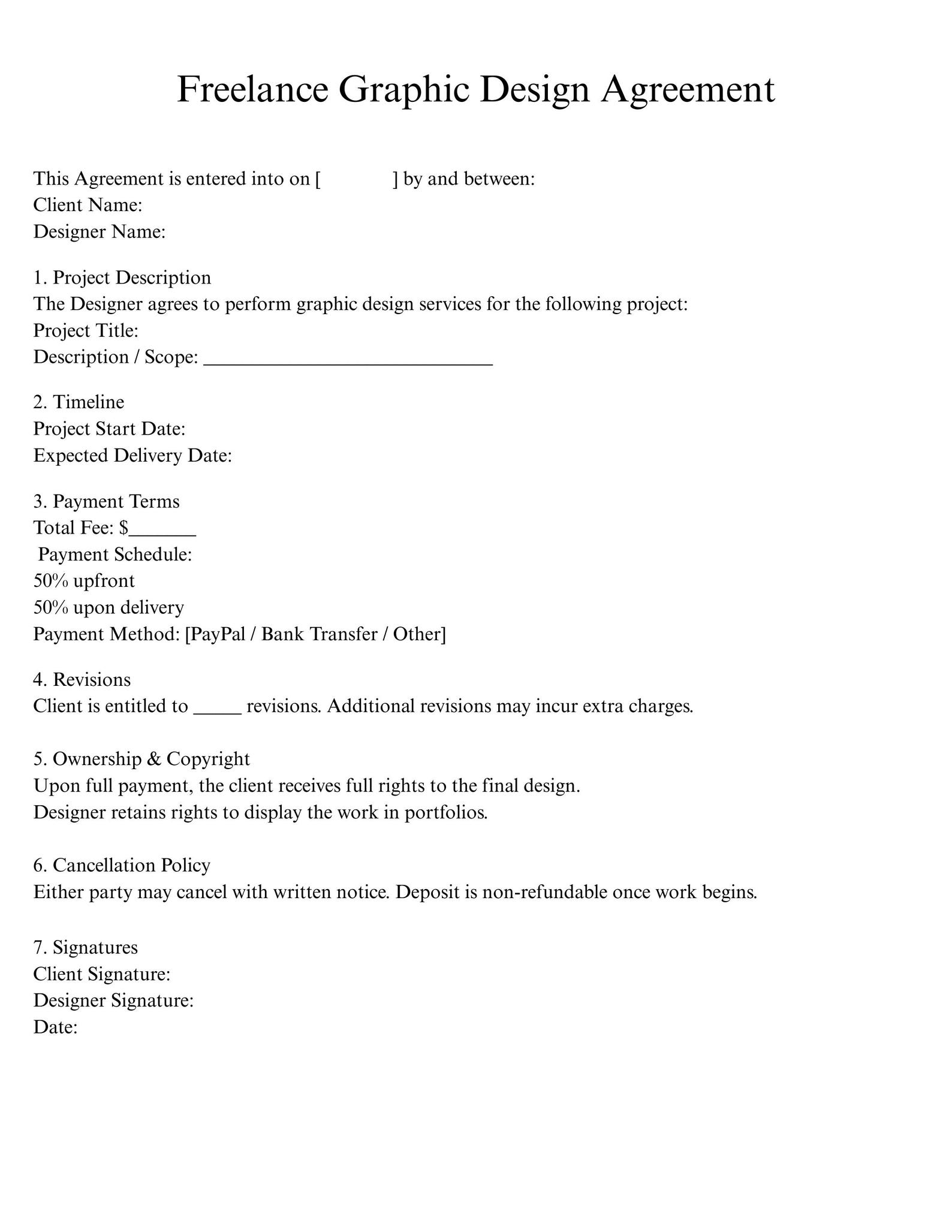 Freelance Design Contract – Fillable PDF + Canva Template – Graphic ...