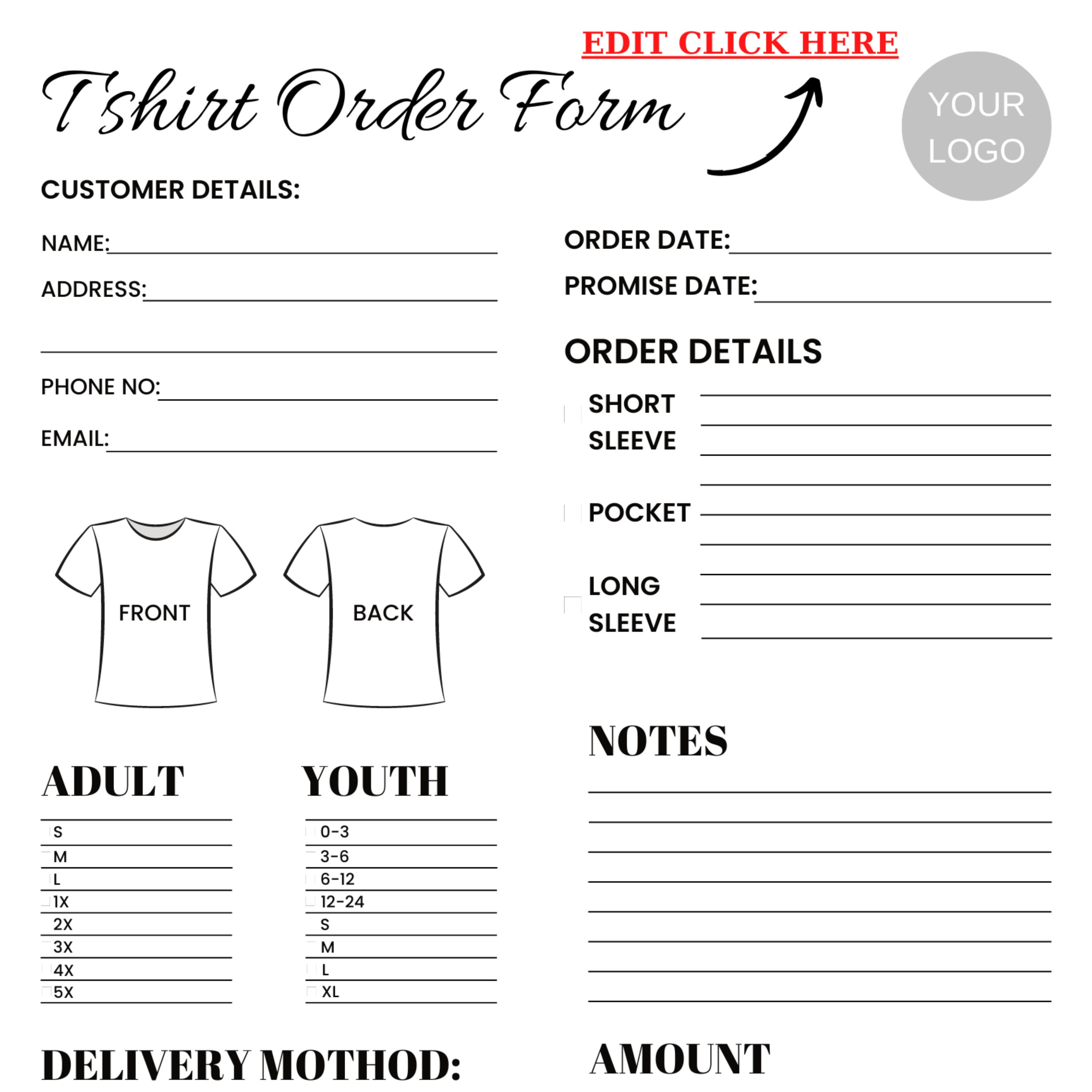 DIY Tshirt Order Form, Shirt Order Form Canva Template, Custom Order ...