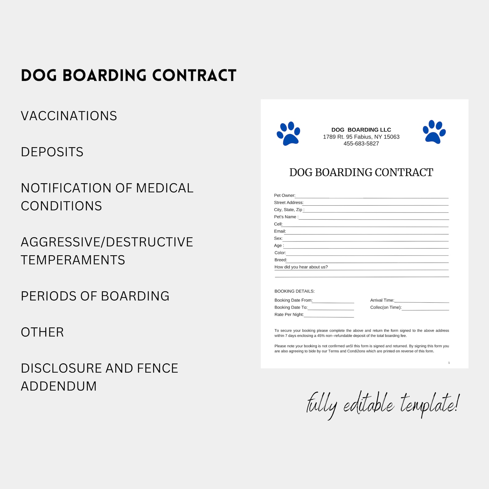 Dog Boarding Contract Template: Editable Service Agreement (canva, 8 ...