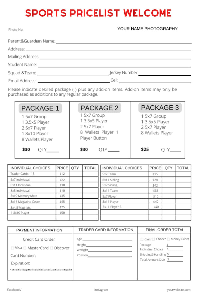 DIY Sports Pricelist Template: 8.5x11 Editable Canva Design (digital ...