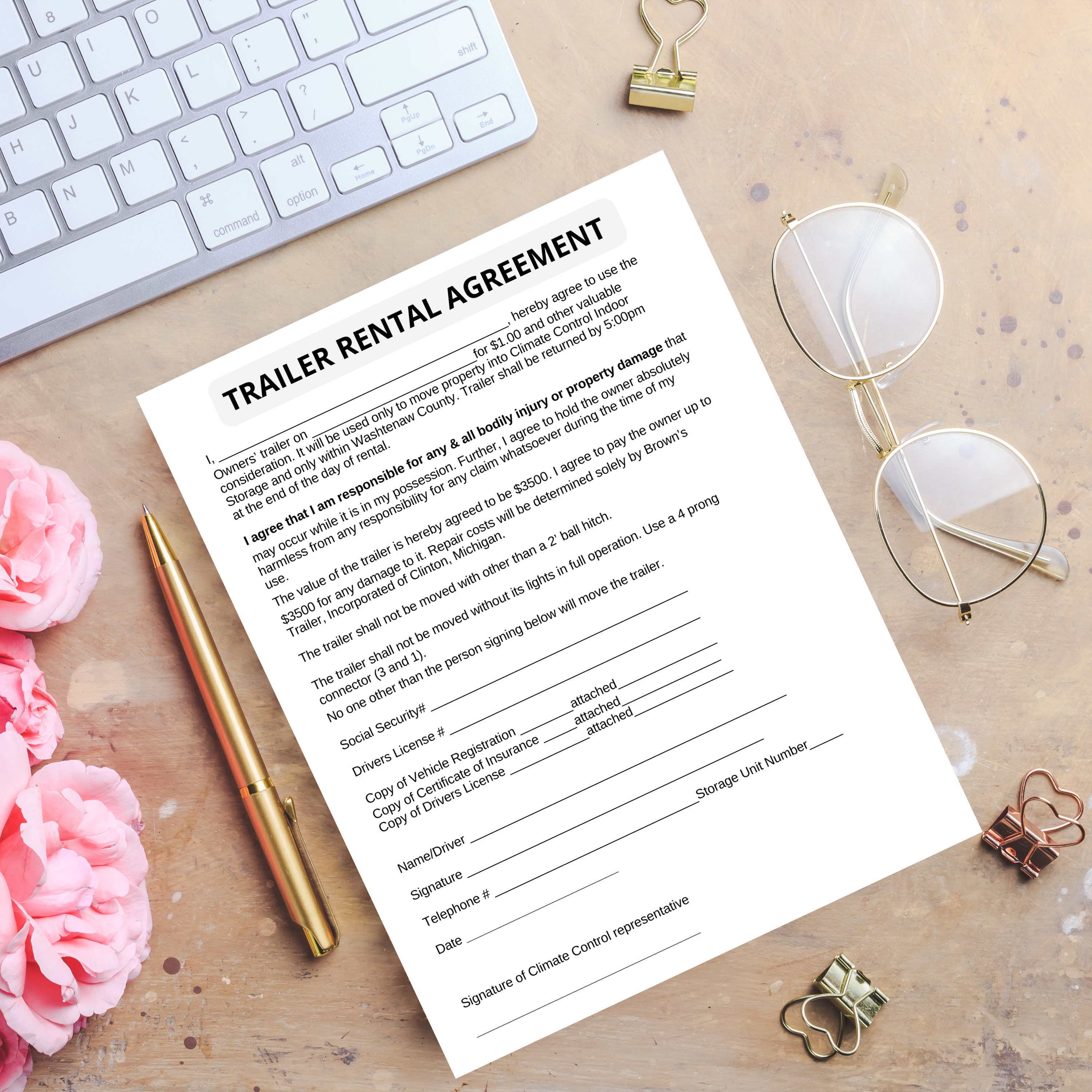 EDITABLE Trailer Rental Agreement, Instant Download - Etsy