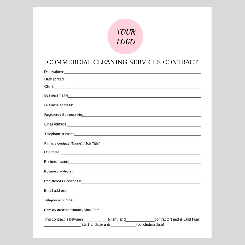 Commercial Cleaning Services Contract, Canva Template, Editable Instant ...