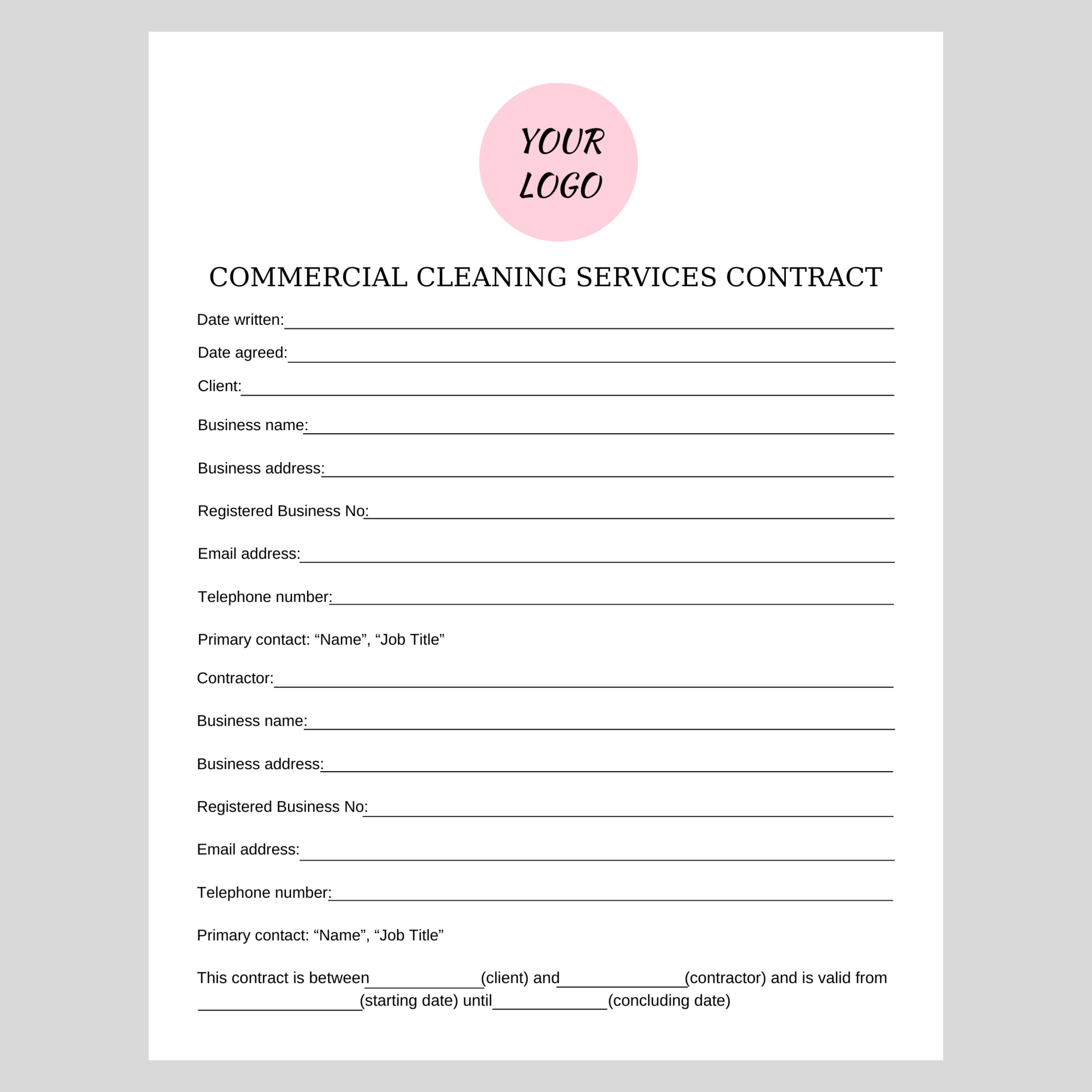 Commercial Cleaning Services Contract, Canva Template, Editable Instant ...