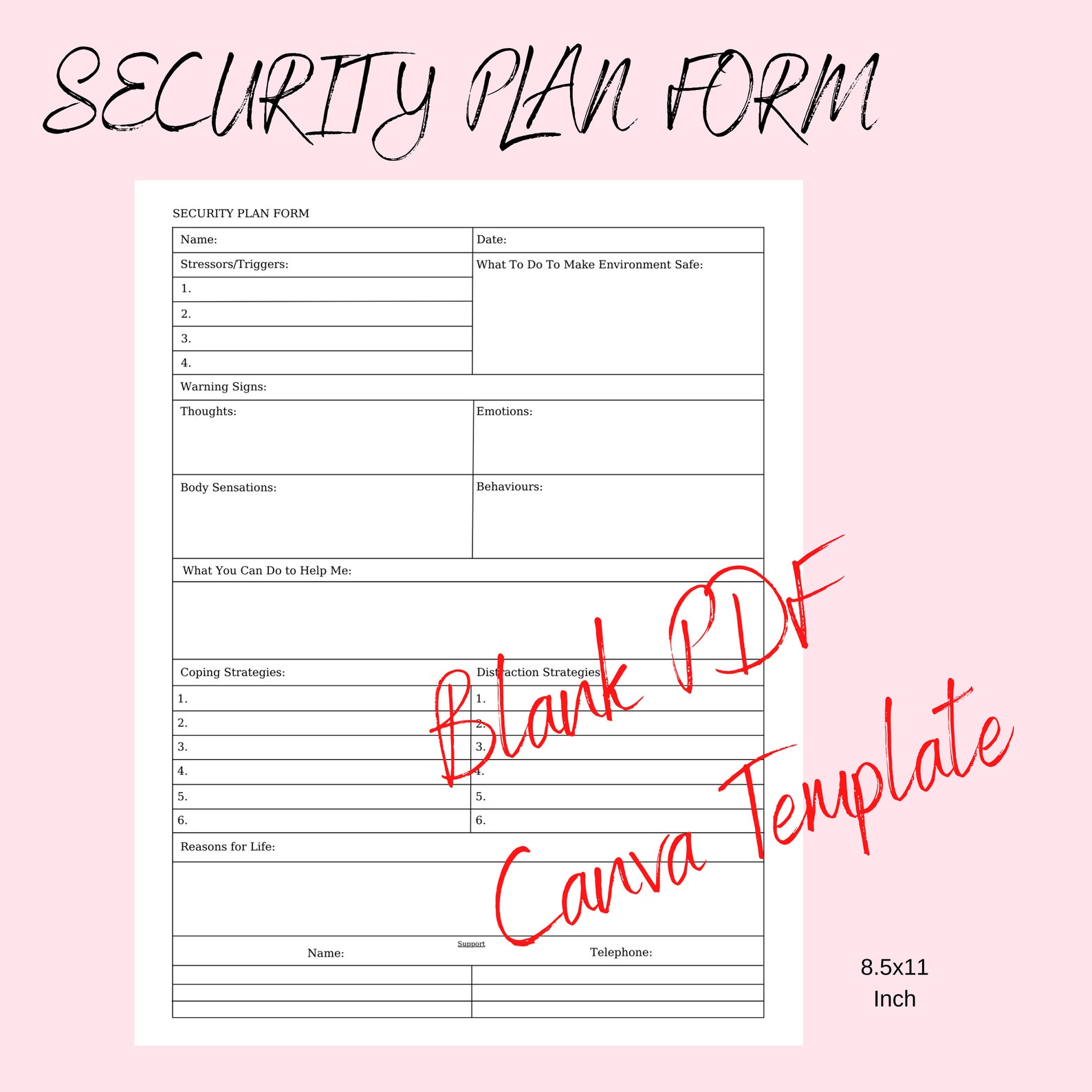 Safety Plan Canva Template, Fillable, Printable,blank PDF - Etsy