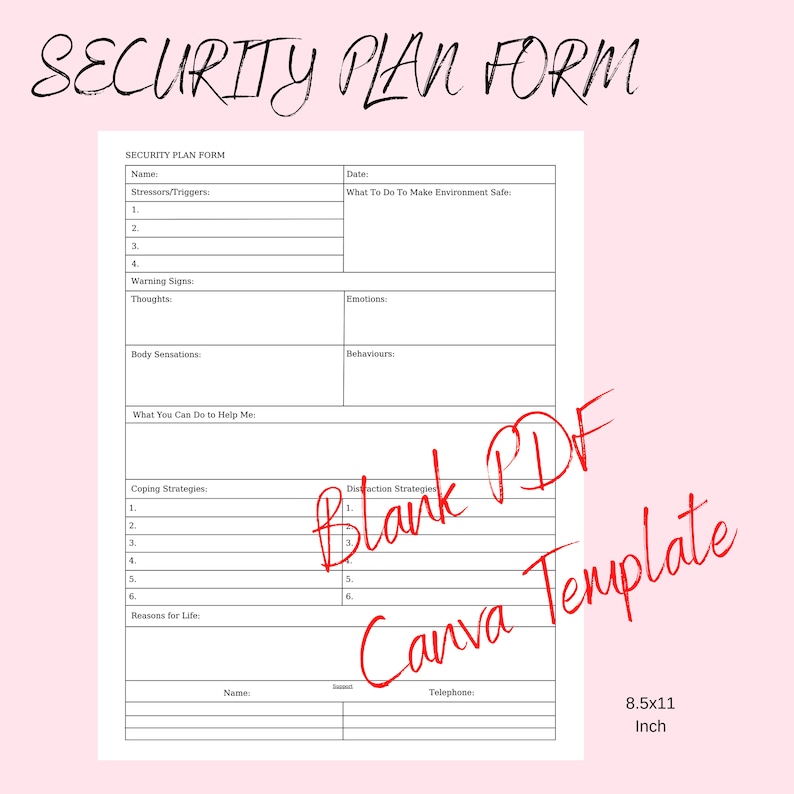 Safety Plan Canva Template, Fillable, Printable,blank PDF - Etsy