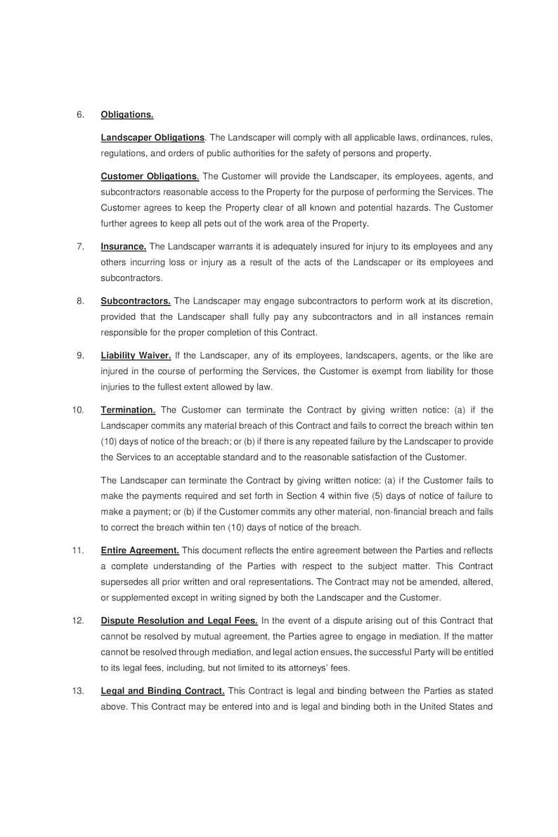 Simple Landscaping Contract Template, EDITABLE WORD File, Best Contract ...