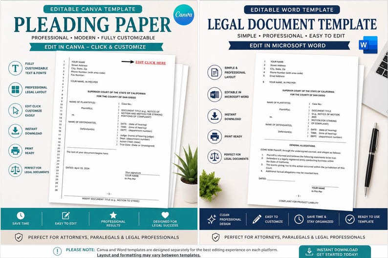 EDITABLE Pleading Paper, Canva and Word Template, Personalized - Etsy