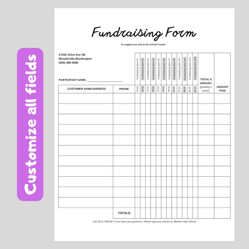 Printable Fundraising Form Order Tracking Page, Canva Template,12 Item ...