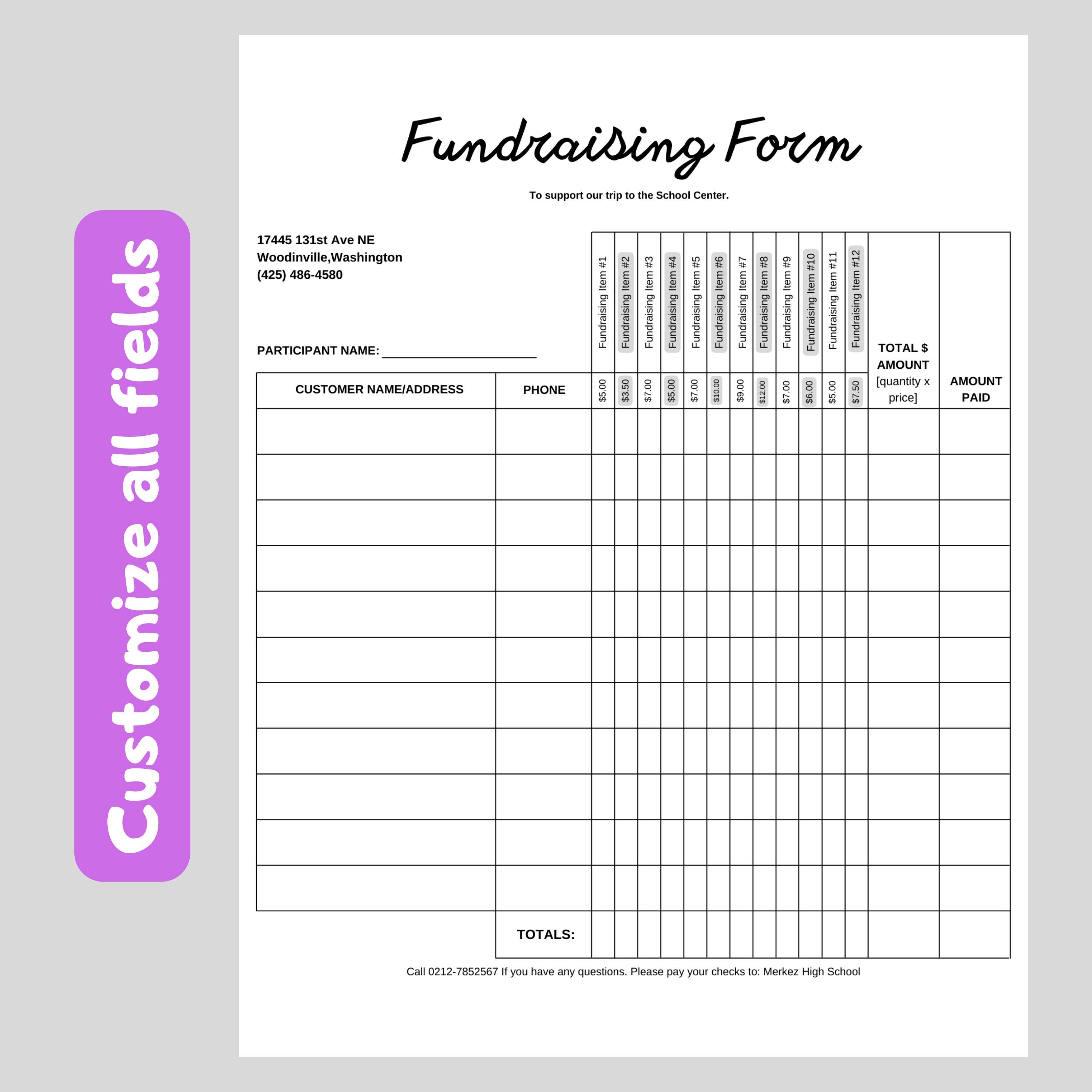 Printable Fundraising Form Order Tracking Page, Canva Template,12 Item ...