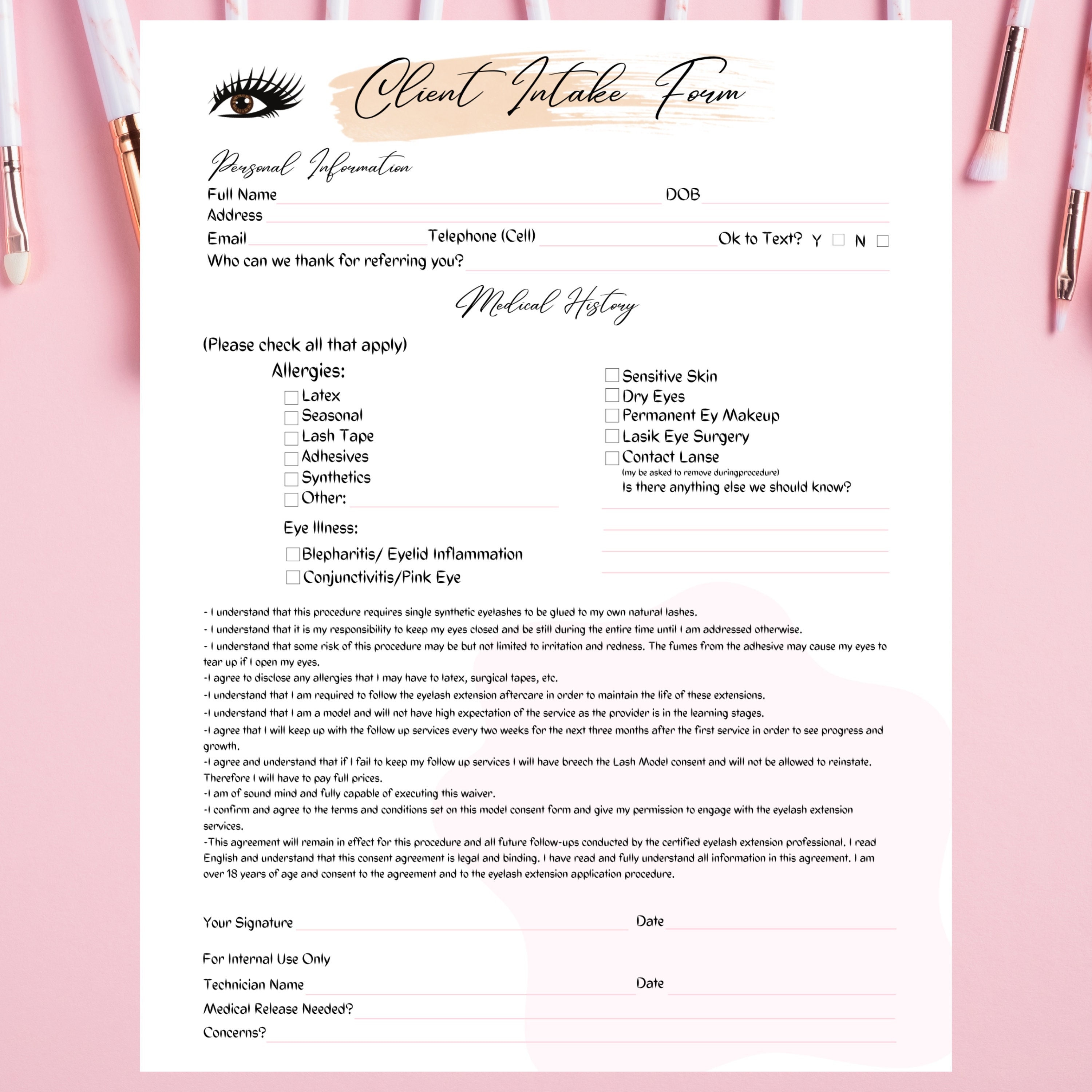 EDITABLE Eyelash Extension Consent Form New Client Intake - Etsy Australia