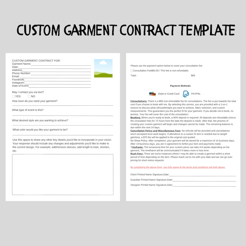 EDITABLE Custom Garment Contract Canva Template - Etsy