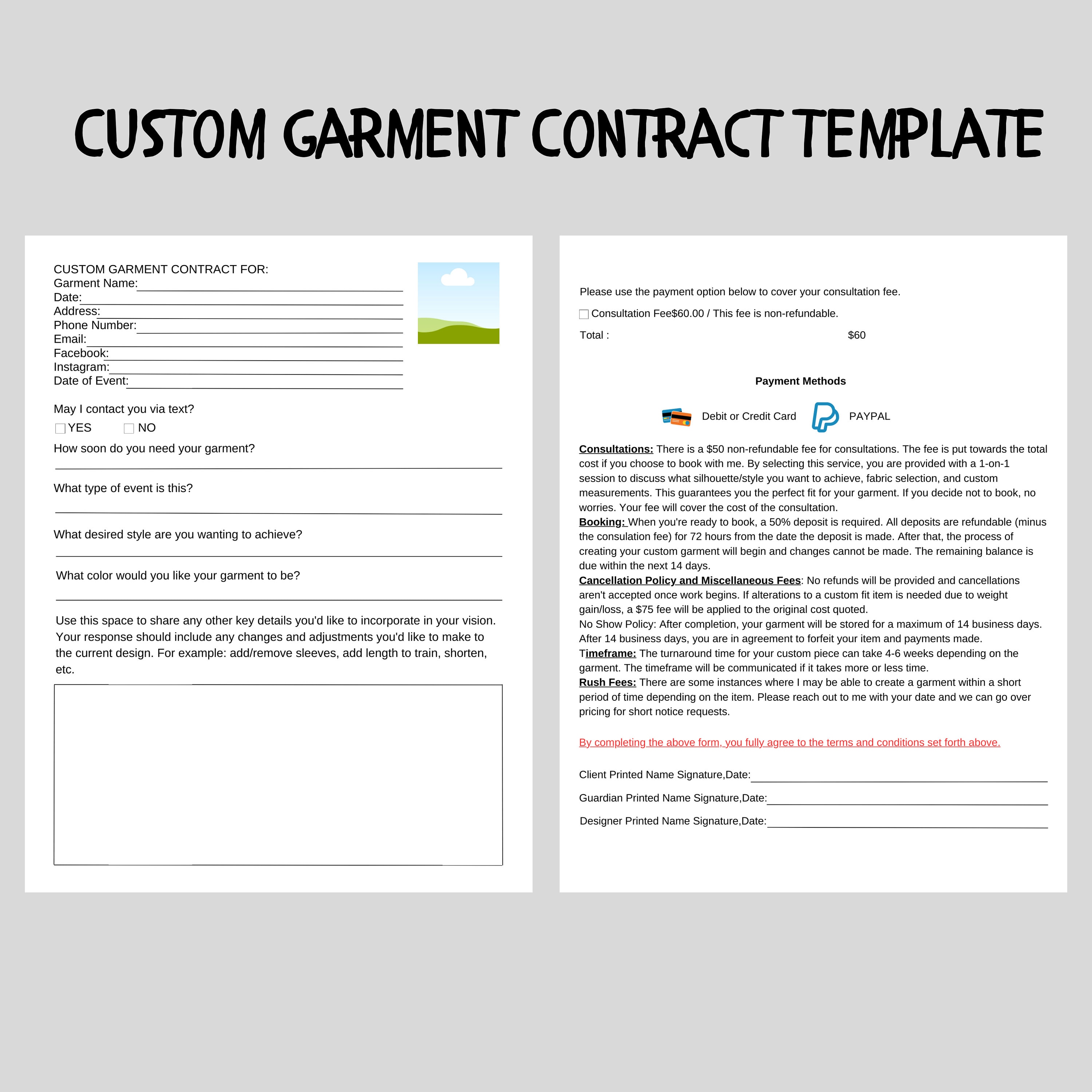 EDITABLE Custom Garment Contract Canva Template - Etsy