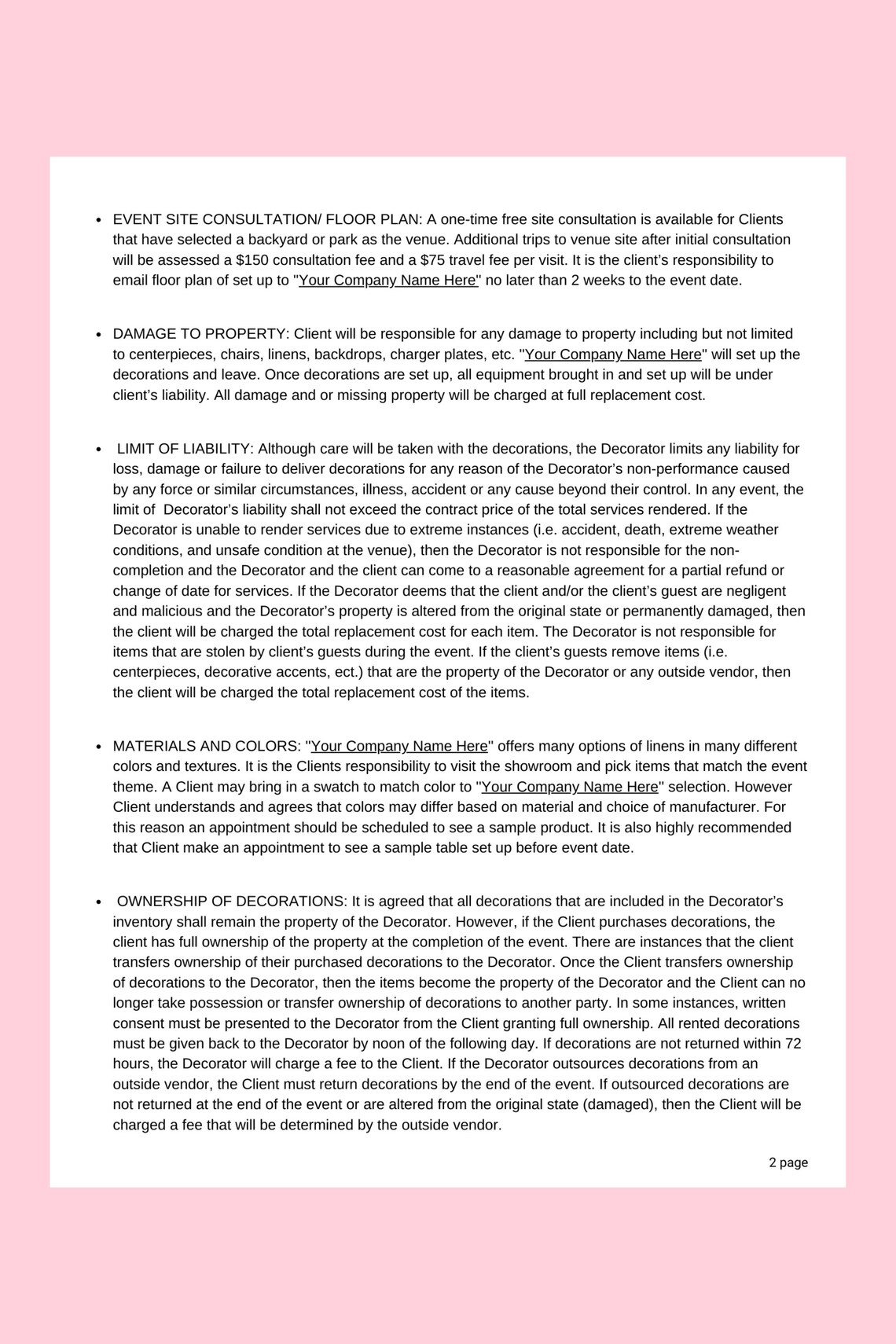 DIY Event Decorating Services Contract Agreement, EDİTABLE Printable ...