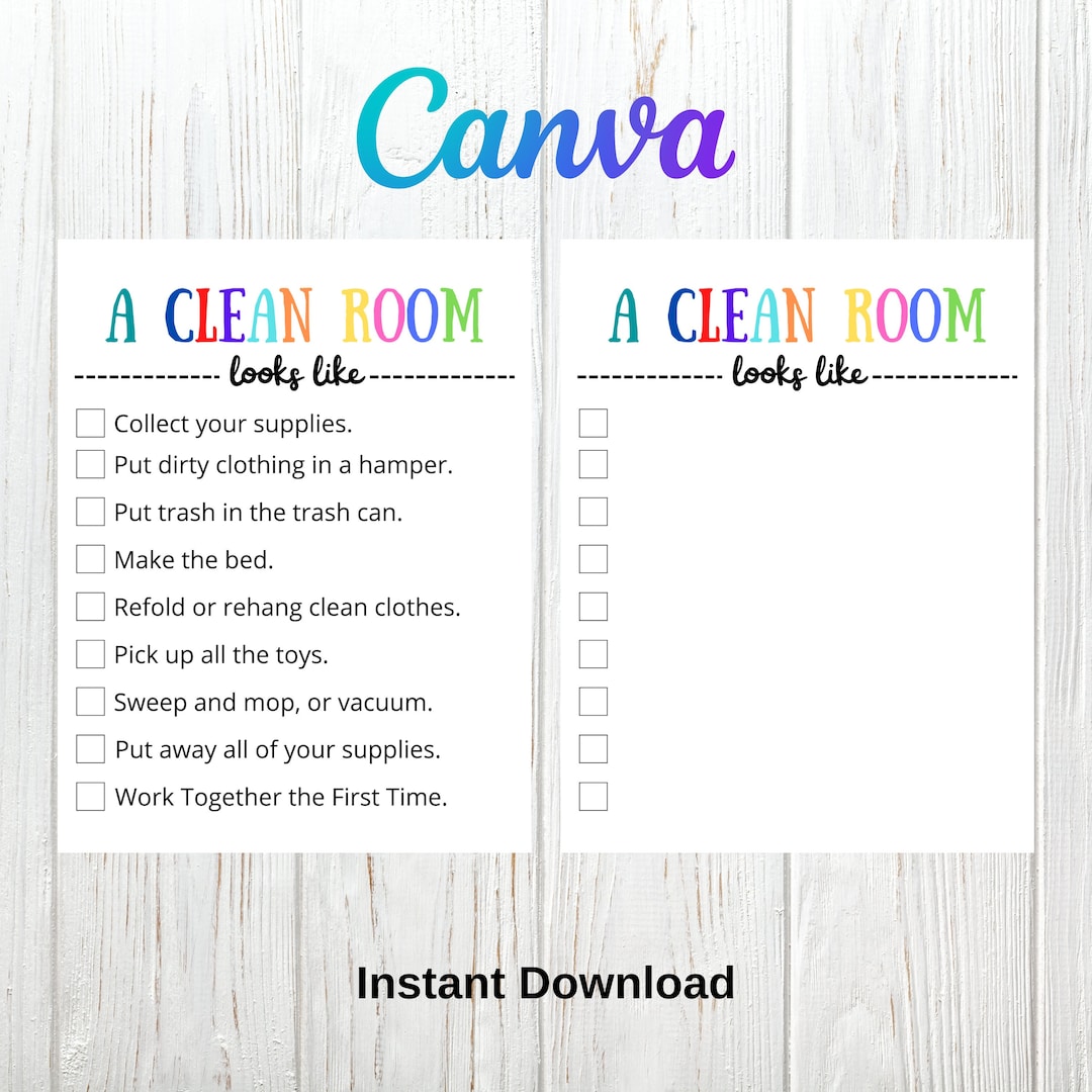Kids Room Cleaning Checklist: Chore Chart Canva Template (printable PDF ...