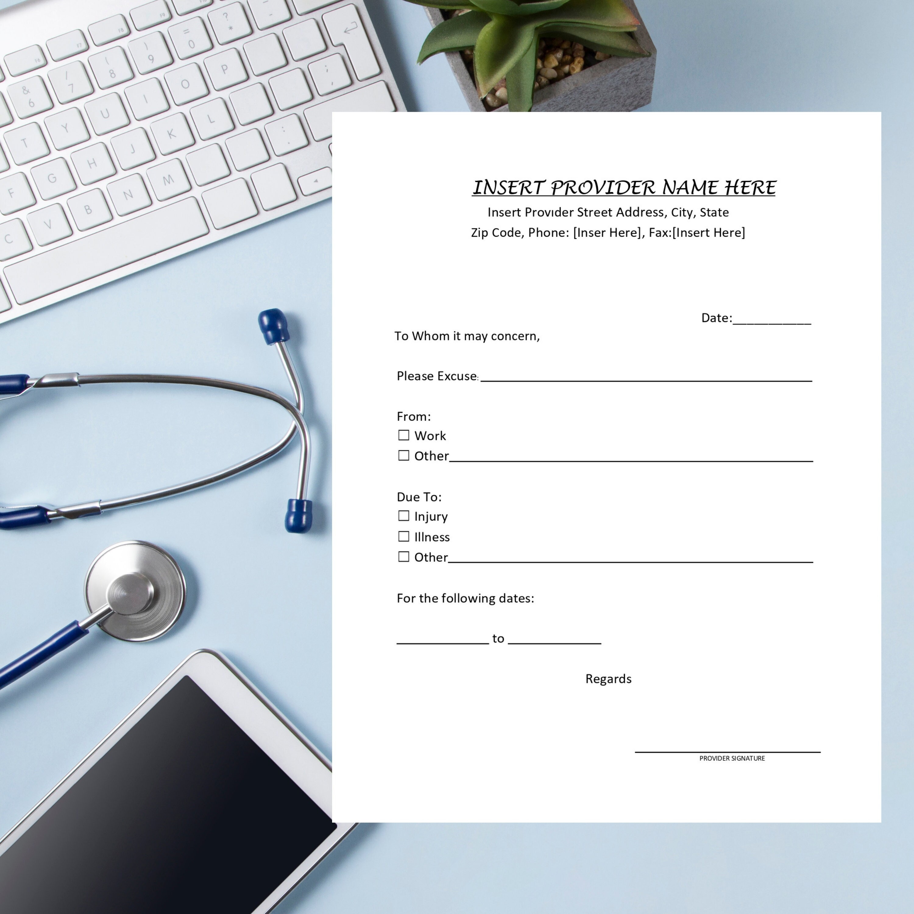 Editable Doctor's Excuse Template: Medical Office Form (DOCX) - Etsy