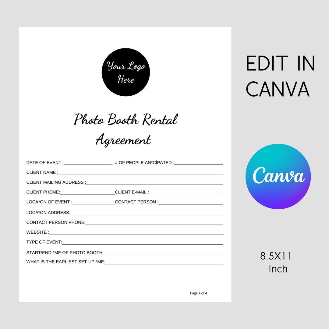 Photo Booth Contract, Event Booth Rental Agreement,editable ...