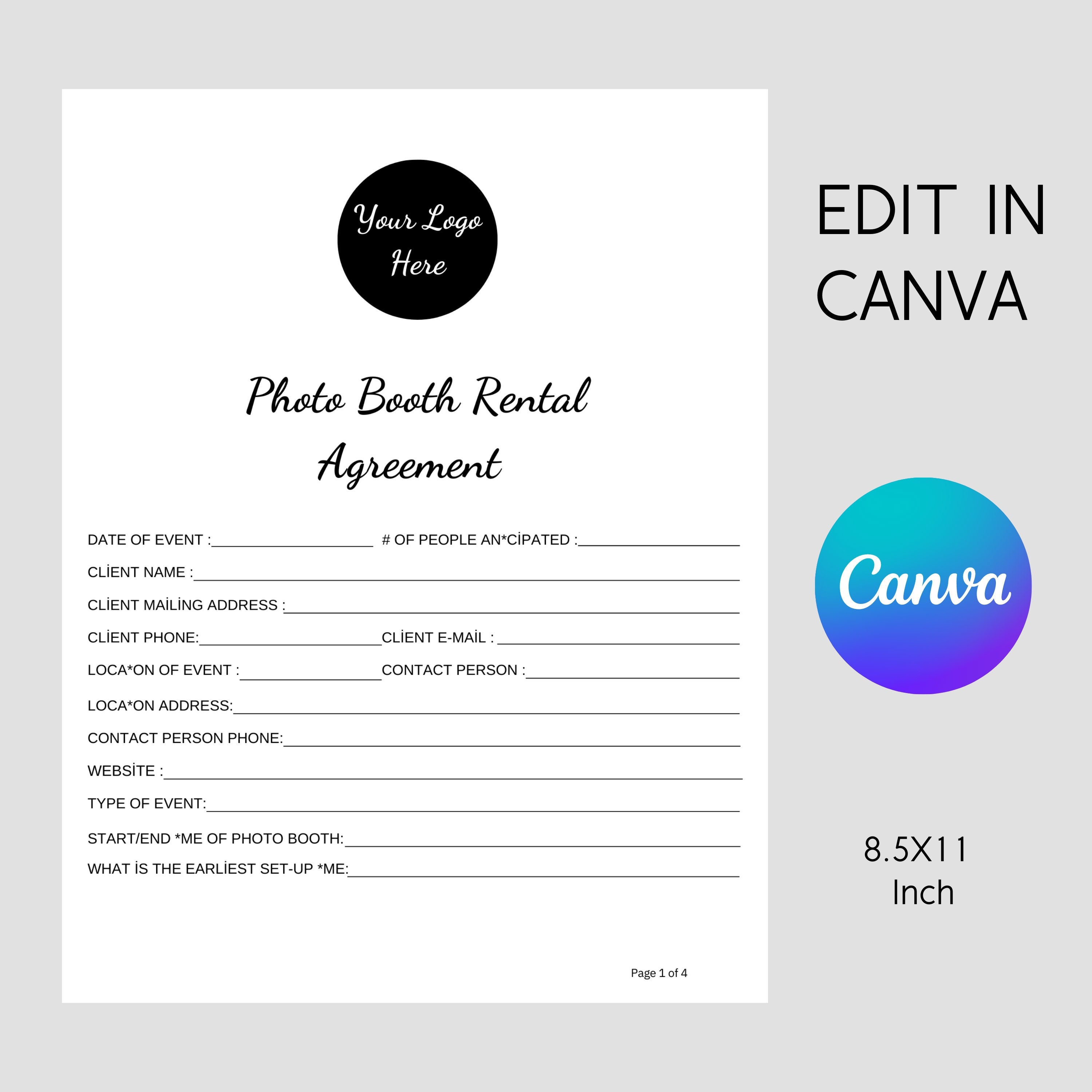 Photo Booth Contract, Event Booth Rental Agreement,editable ...