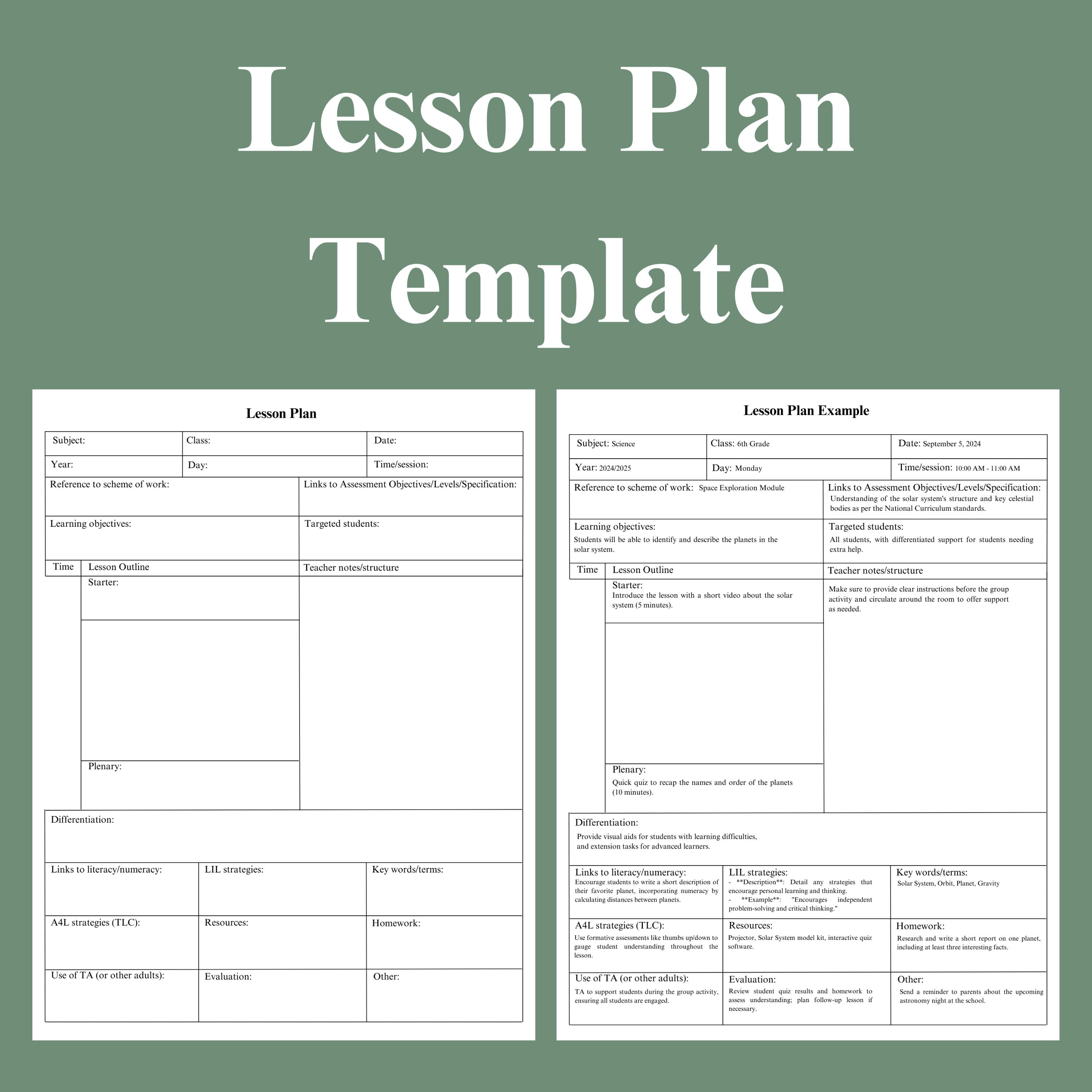 Editable Vertical Lesson Plan Template, 1-page Detailed Lesson Planner ...