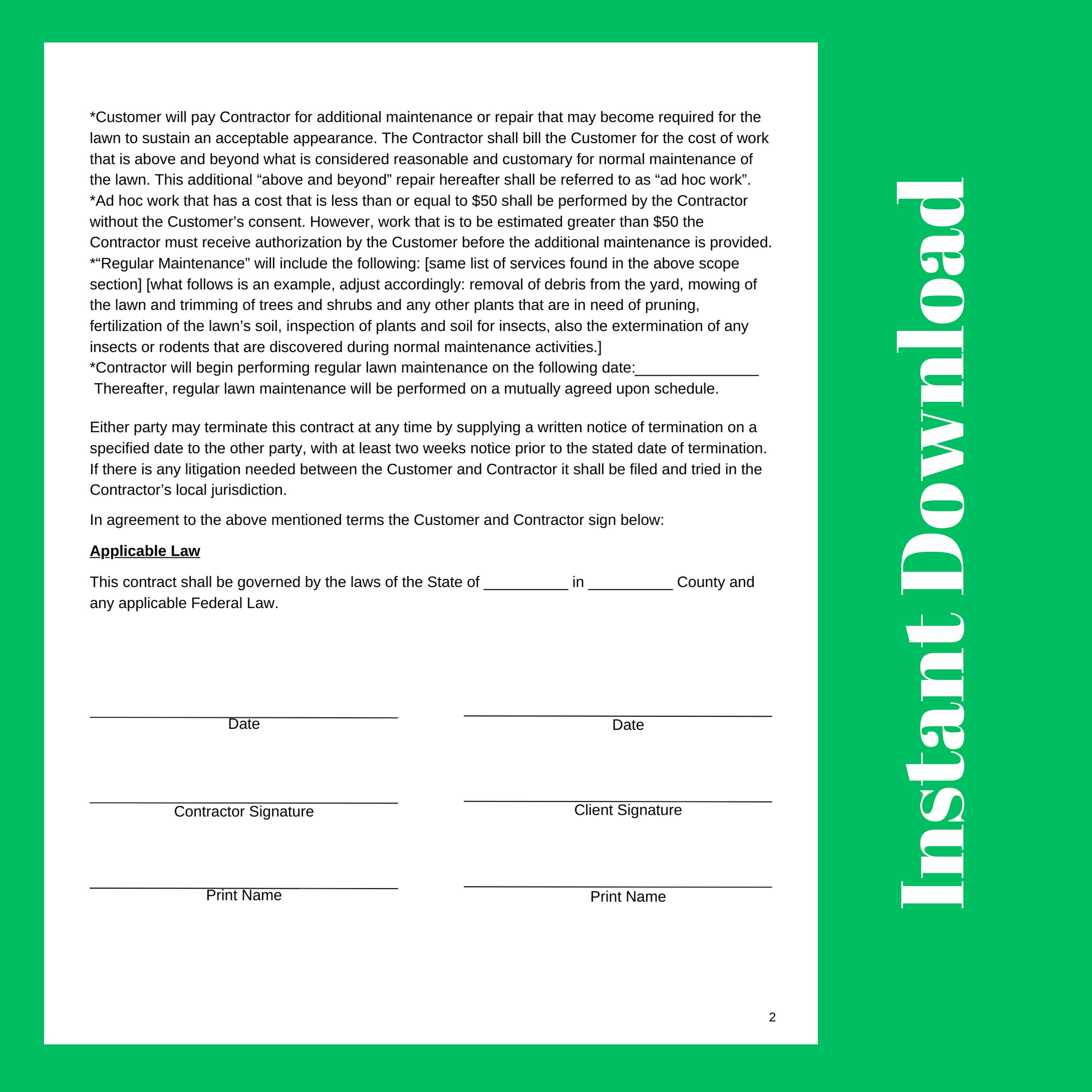 Lawn Care Agreement Template: Editable Landscaping Contract (canva, 8 ...