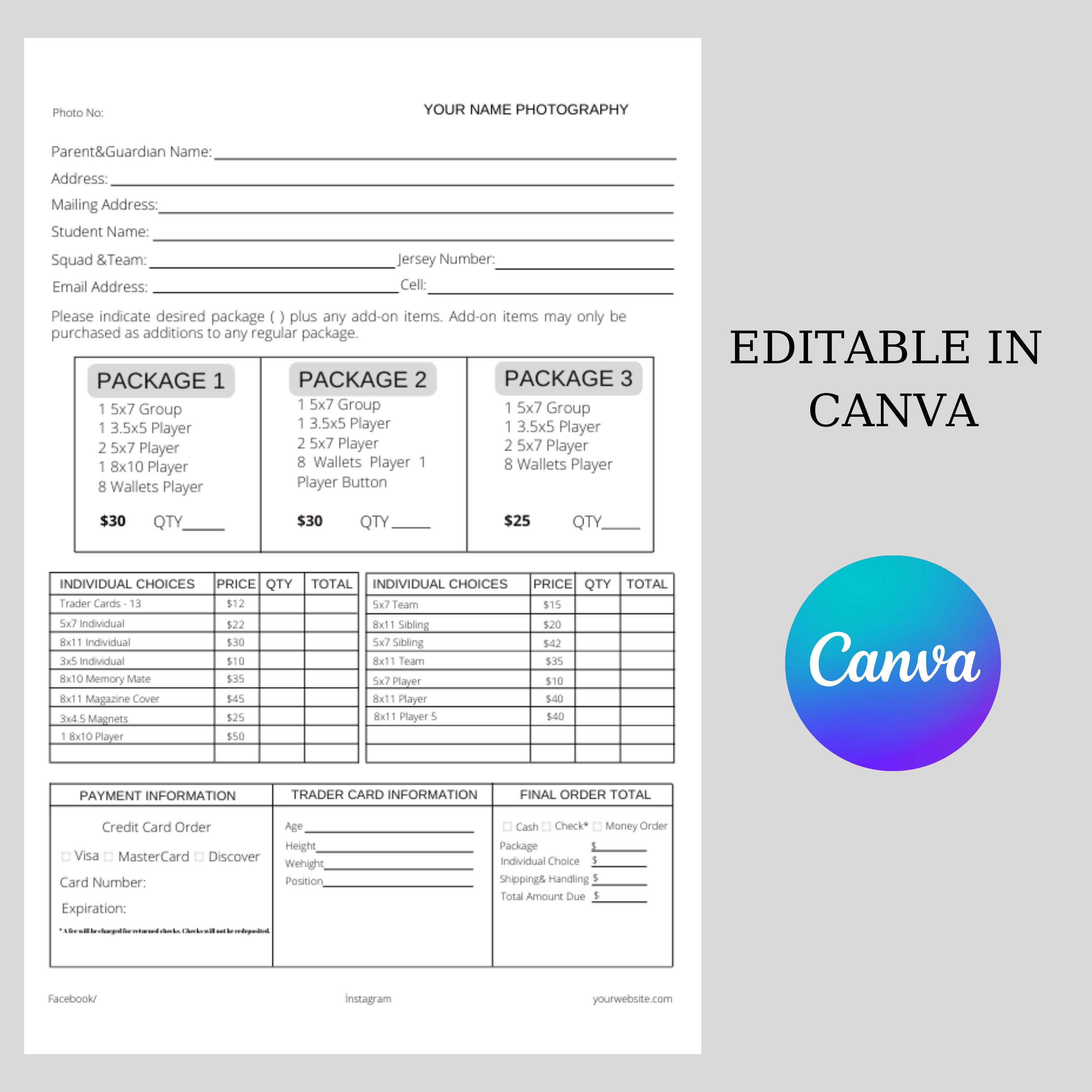 DIY Sports Pricelist 8.5x11, EDITABLE Canva Digital Template, Sports ...