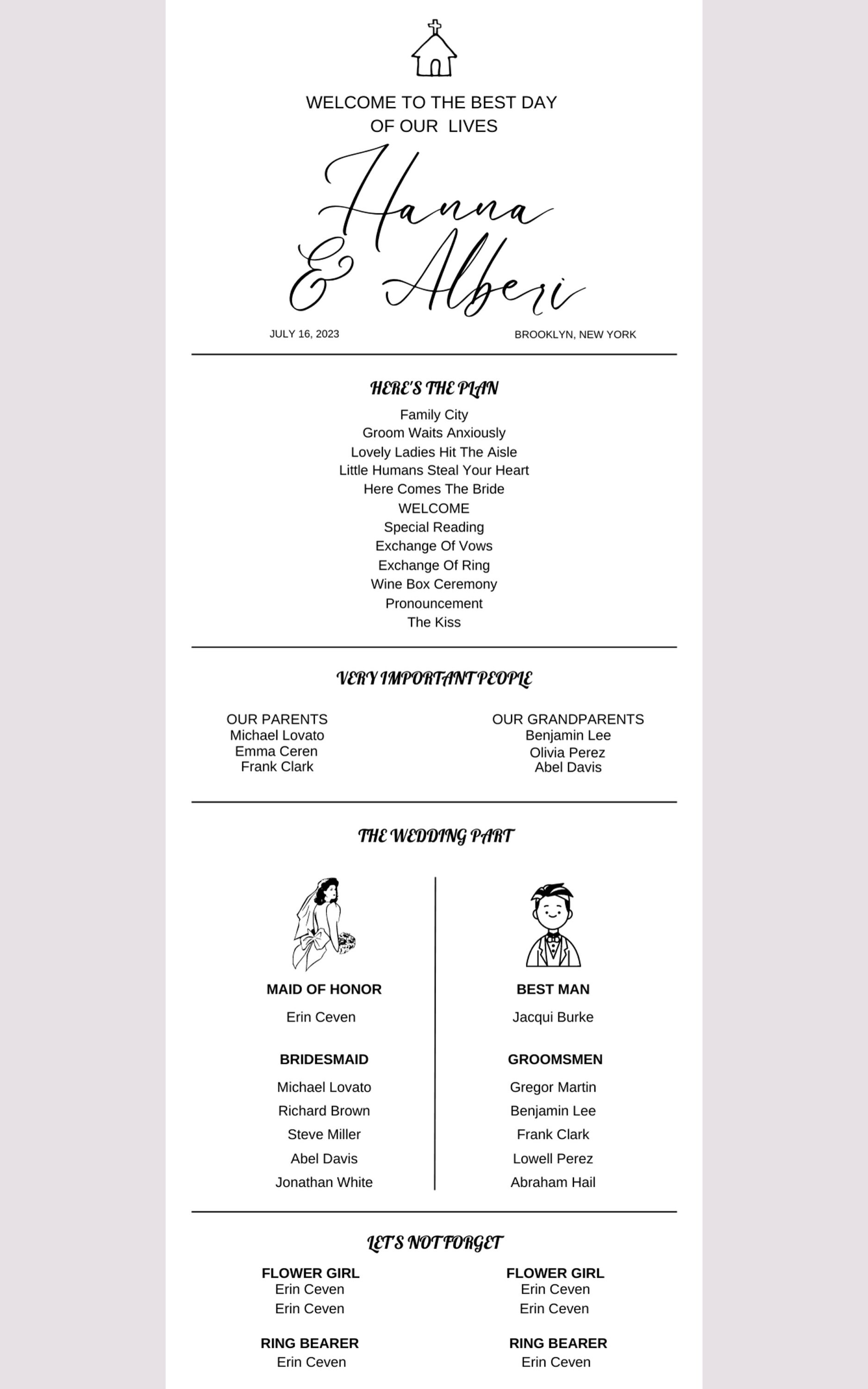 Infographic Wedding Program Canva Template, Customıze Fun Wedding ...