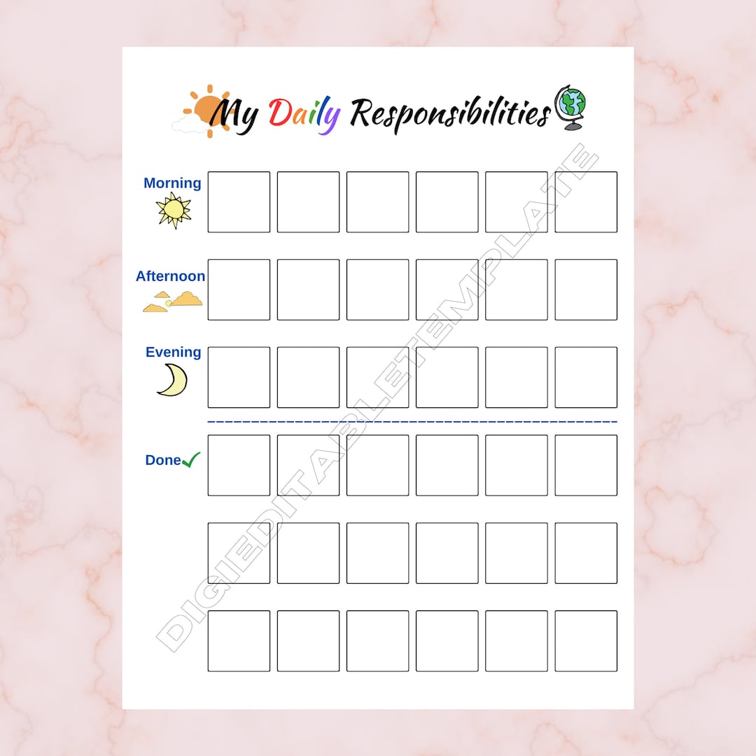 Daily Responsibilities Chore Chart, Kids Daily Task List, Morning ...