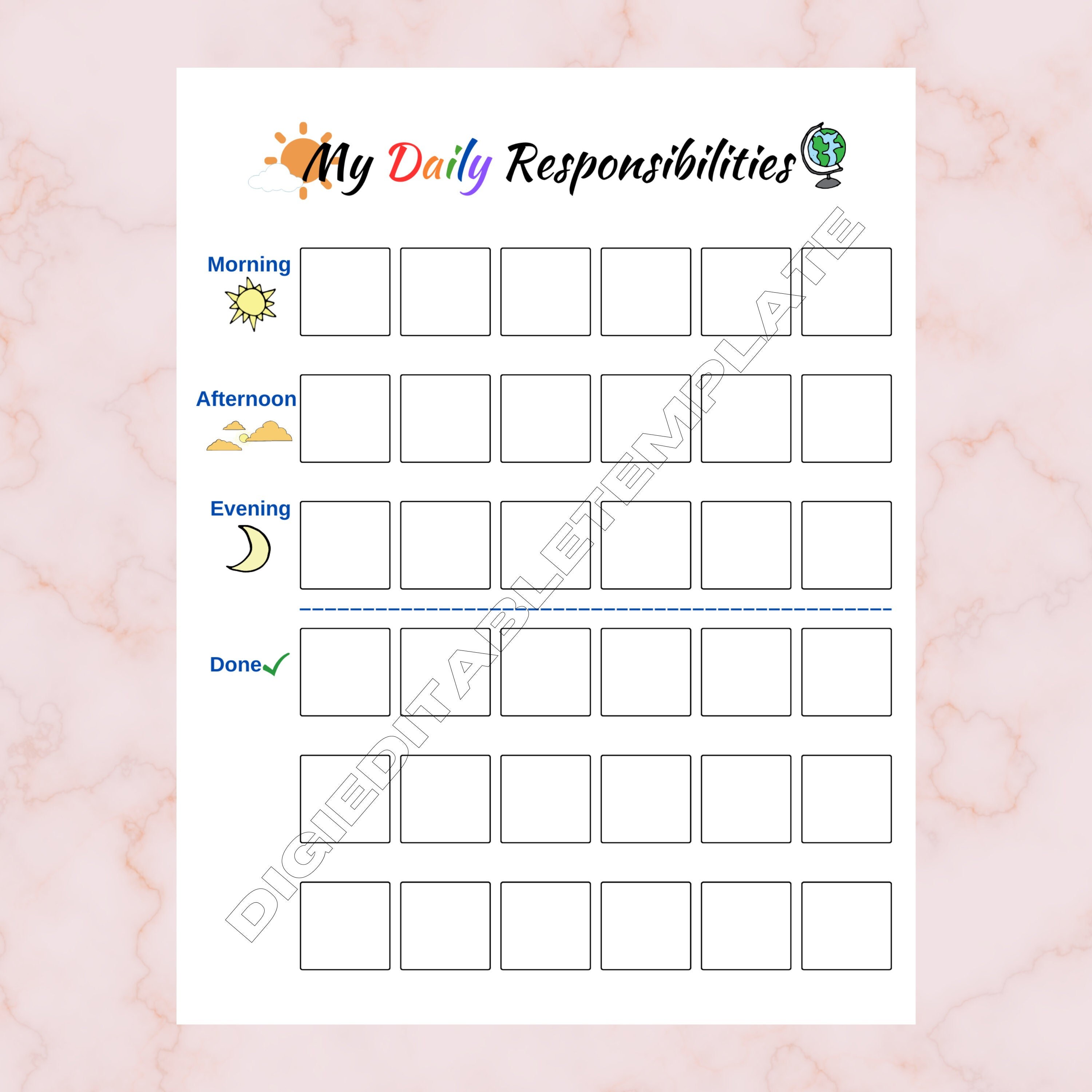 Daily Responsibilities Chore Chart, Kids Daily Task List, Morning ...