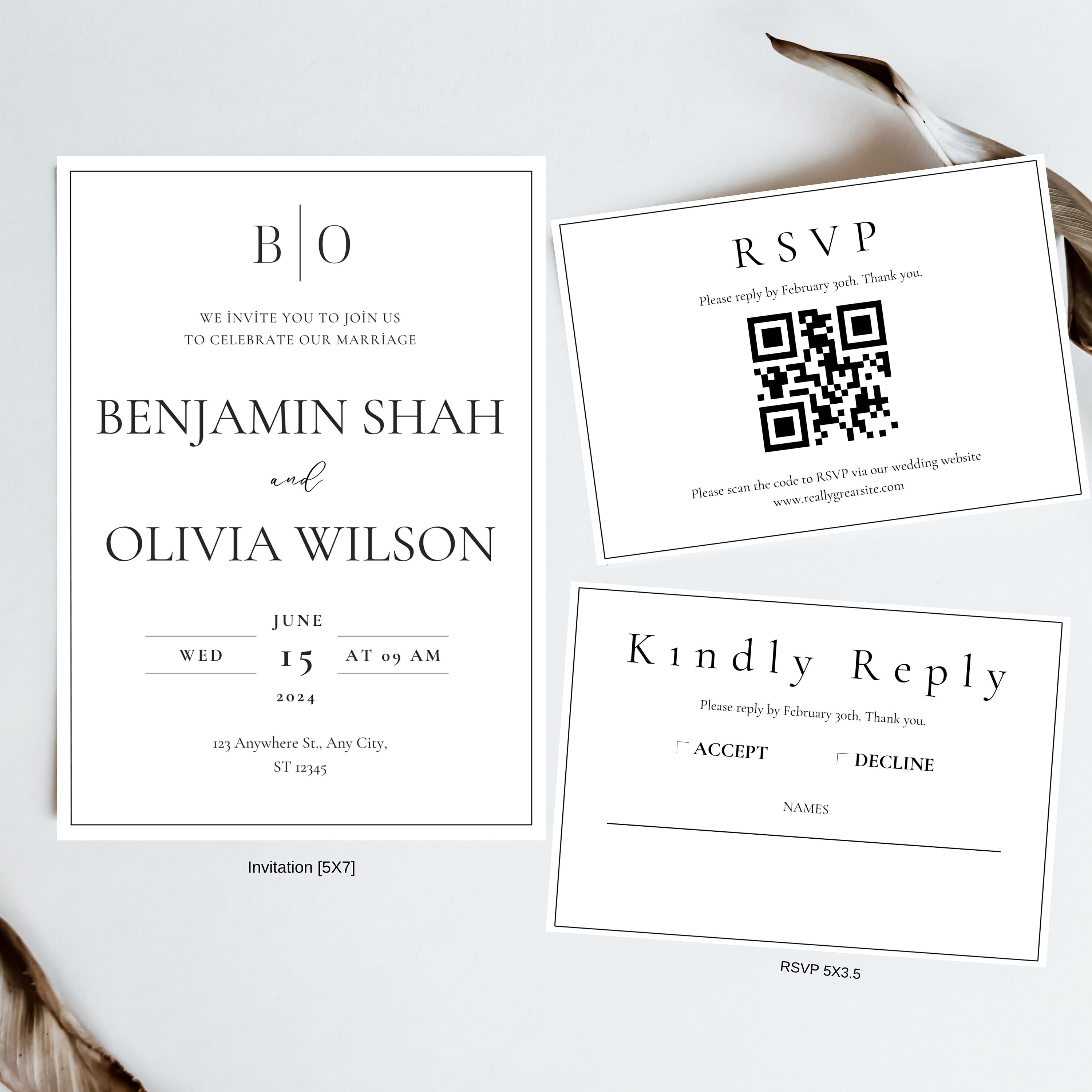 Wedding Invitation Canva Template Set, QR Code RSVP, Editable Wedding ...