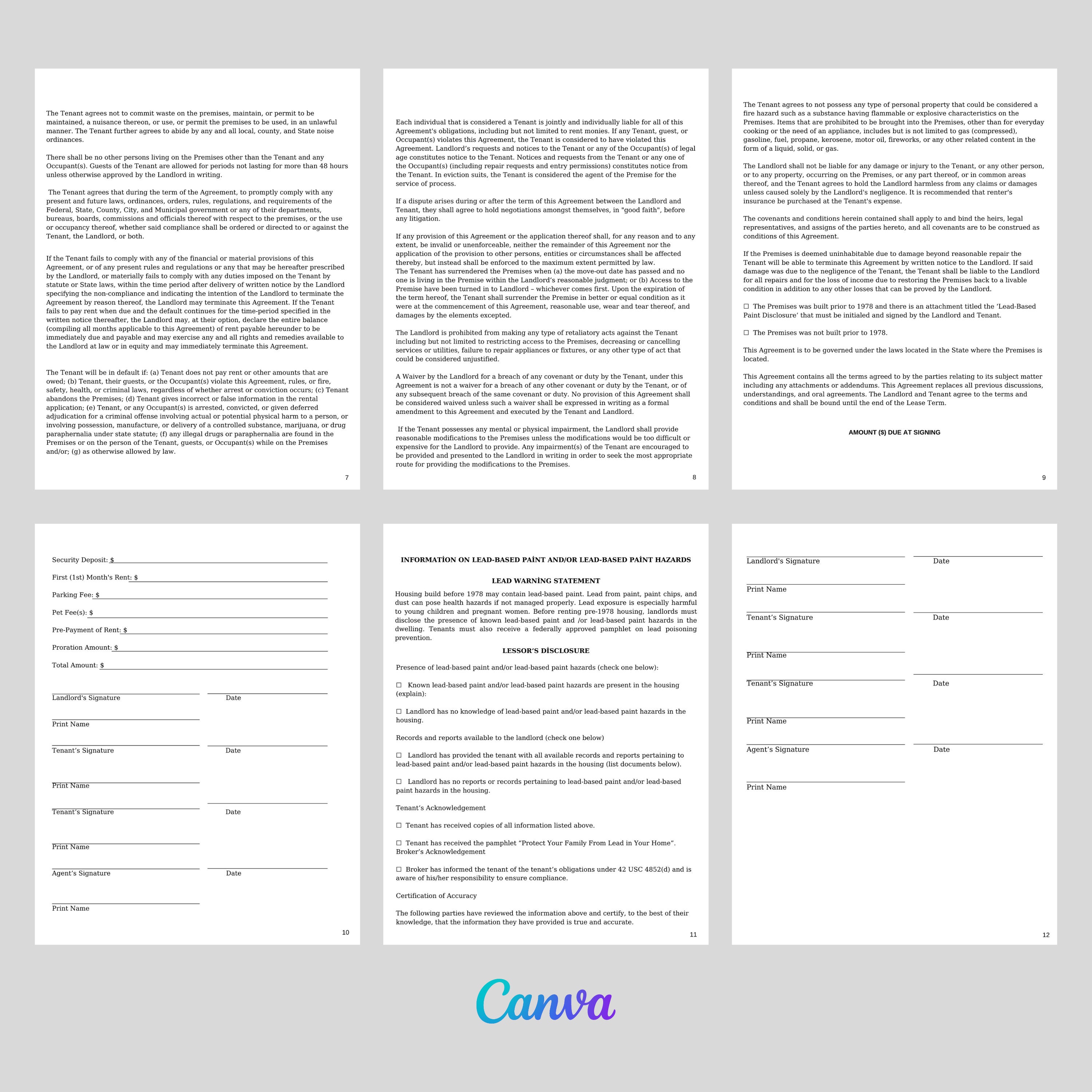 Residential Lease Agreement Template: Editable Word, PDF, Canva (12 ...