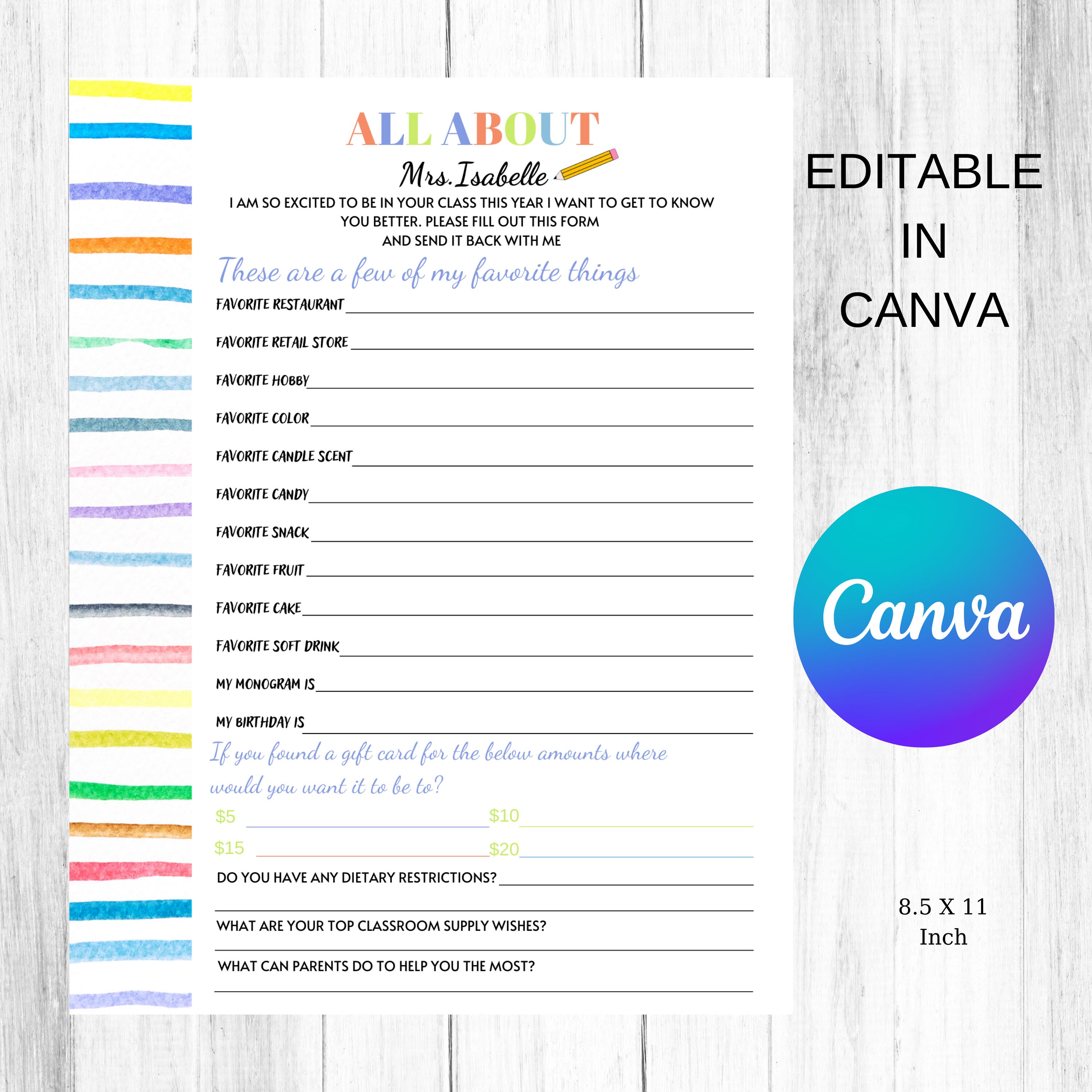 DIY Get to Know You Questionnaire, Getting to Know You Canva Template ...