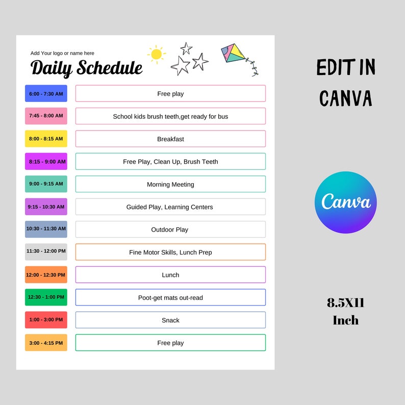 Daily Daycare Schedule, Canva Template, Fully Customizable, Edıtable ...