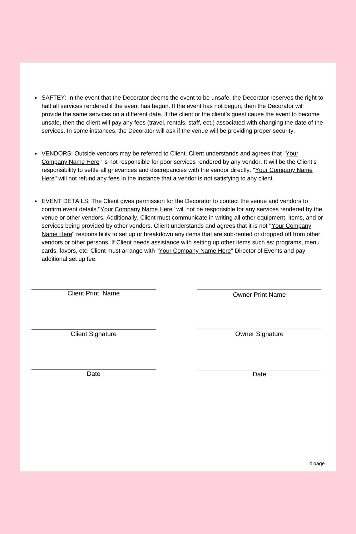 DIY Event Decorating Services Contract Agreement, EDİTABLE Printable ...