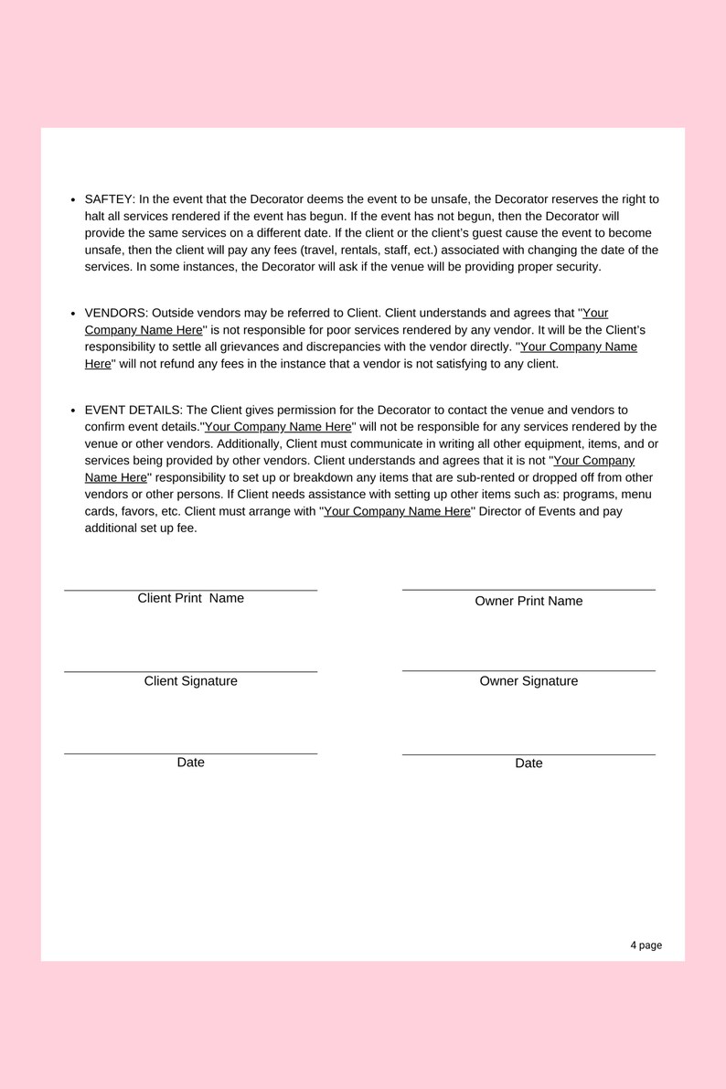 DIY Event Decorating Services Contract Agreement, EDİTABLE Printable ...